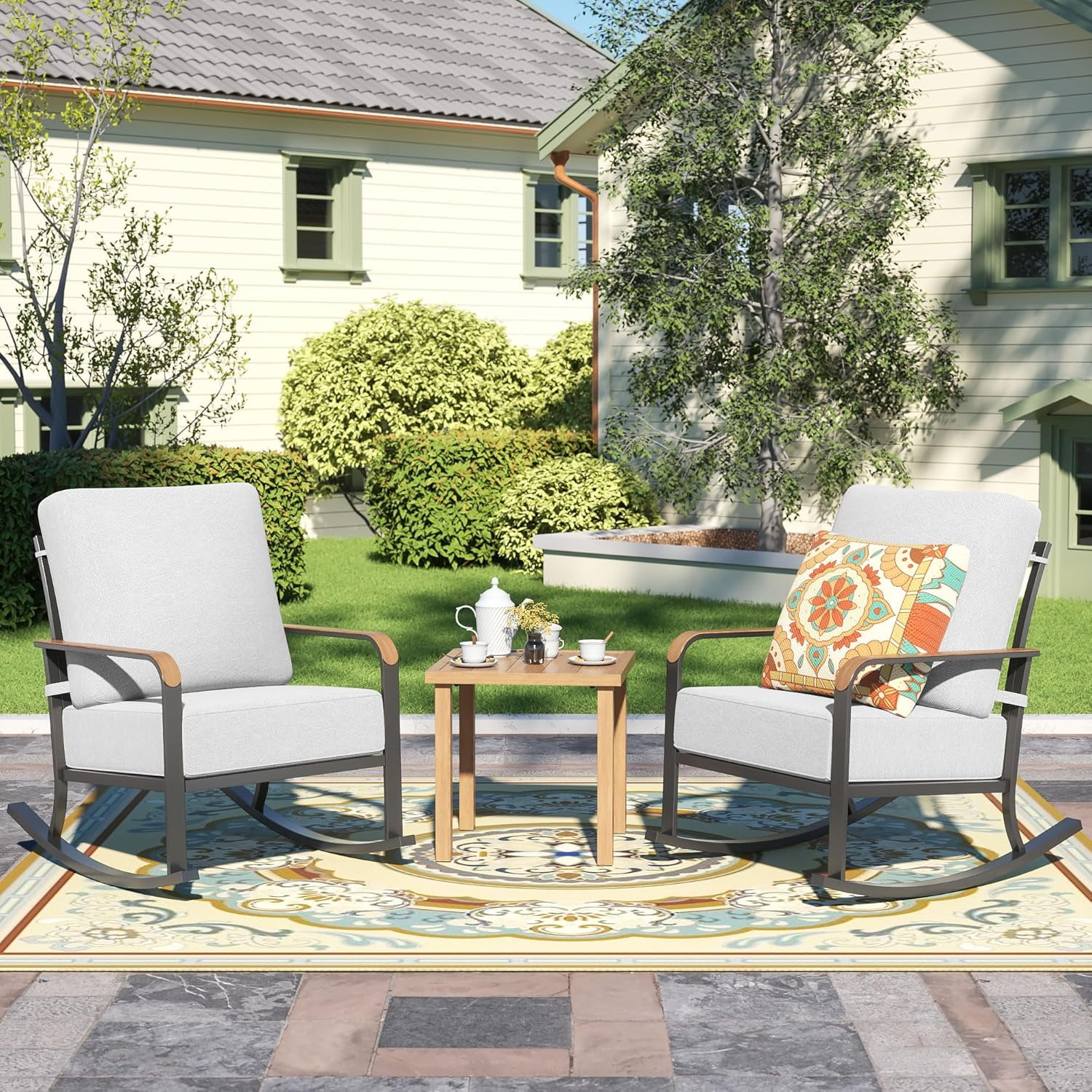 NATURAL EXPRESSIONS Glider Rocking Chair Bistro Set, 3 Pieces Outdoor ...