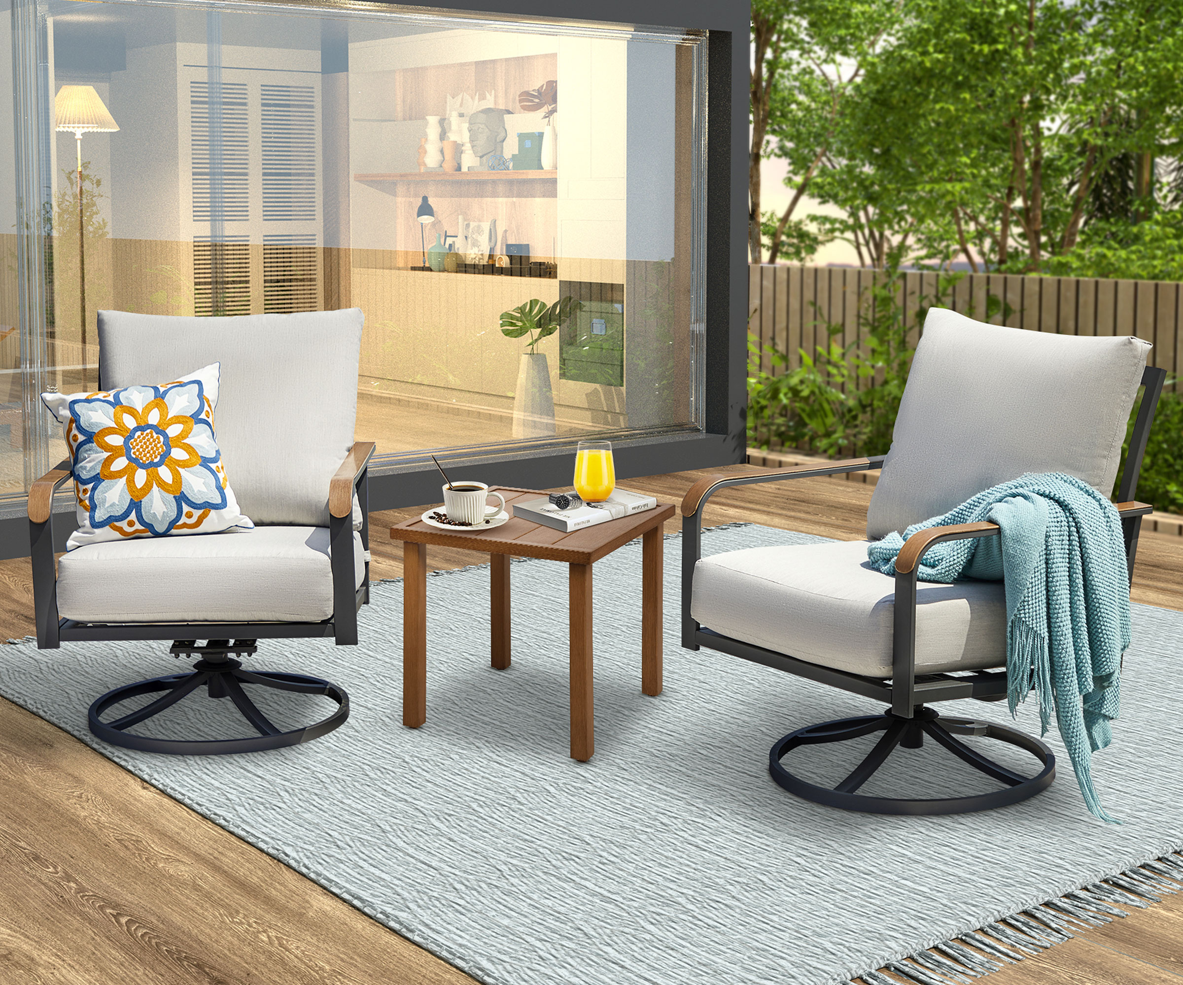 Backyard Expressions Farmhouse Metal and Wood Slat Bistro Set | 3 Pc ...