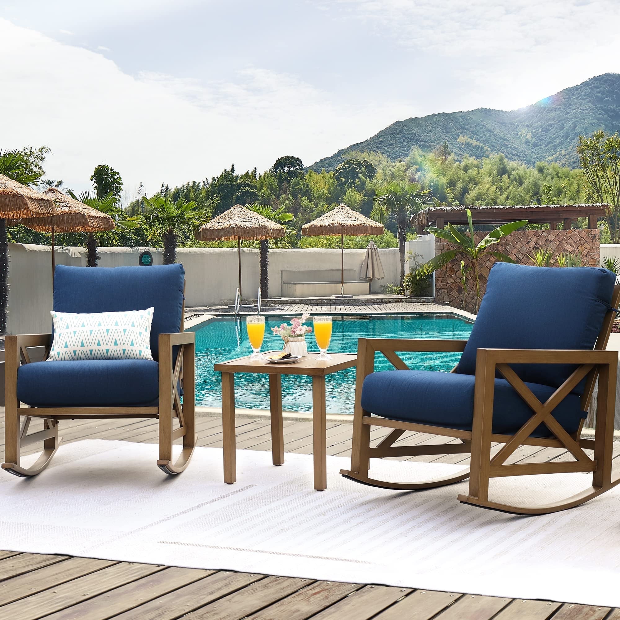 NATURAL EXPRESSIONS Sunbrella Rocking Bistro Set, 3 Piece Outdoor Patio ...