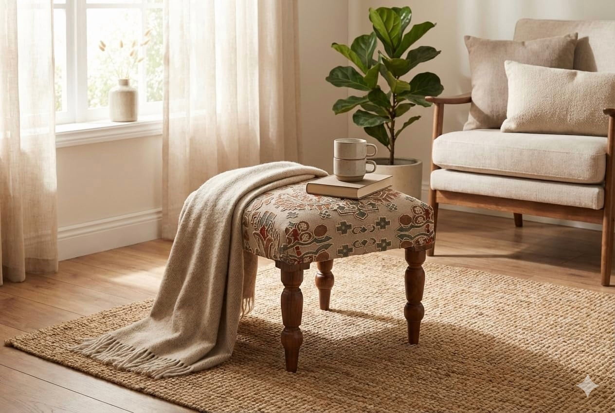 NATURAL FURNISH Handmade Jute Soft Ottomans Square Shape Stool for ...