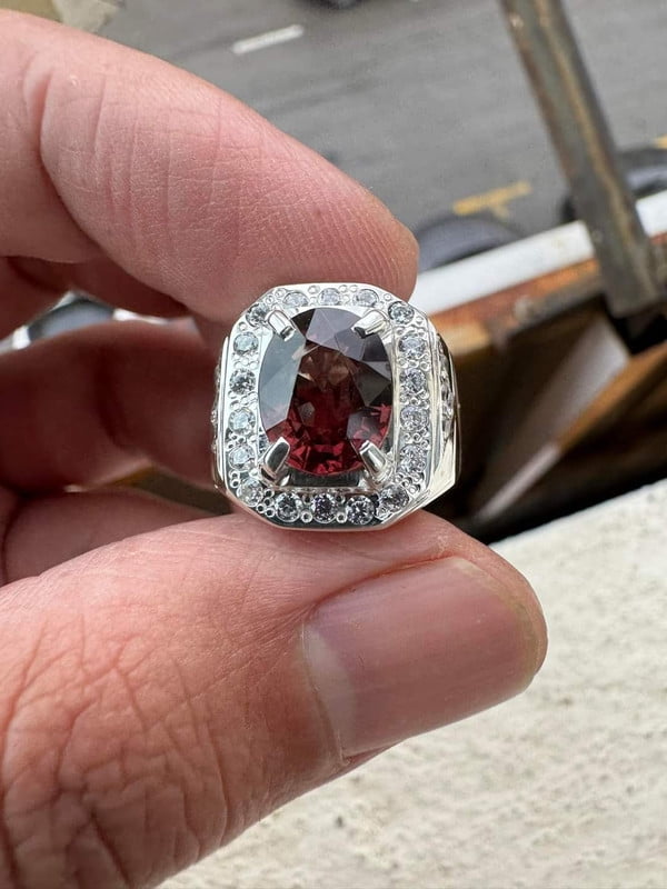 NATURAL GARNET GEMSTONE 18K WHITE GOLD MALE RING - Walmart.com