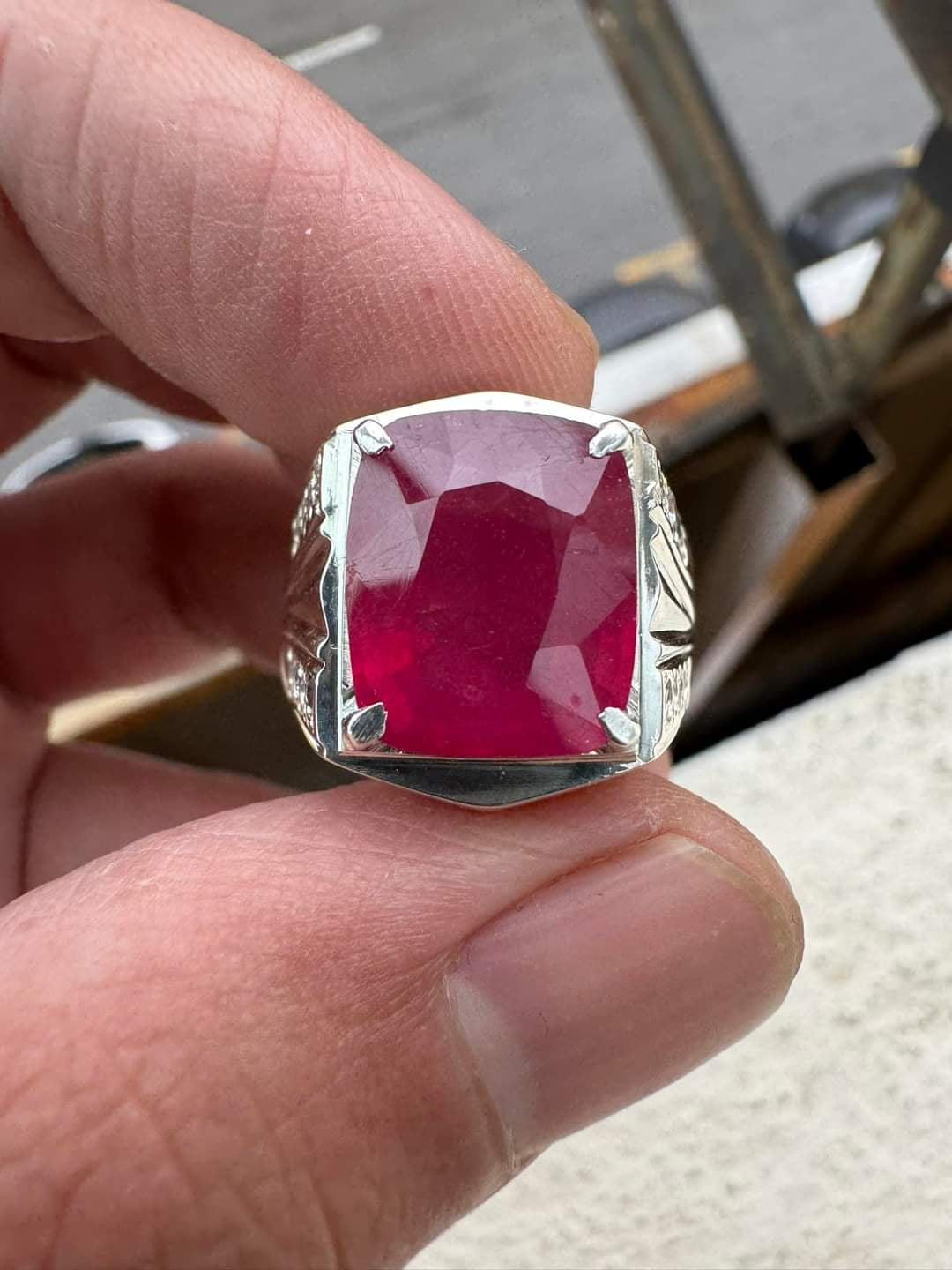 NATURAL GLASS FILLED RUBY GEMSTONE 18K WHITE GOLD MALE RING - Walmart.com
