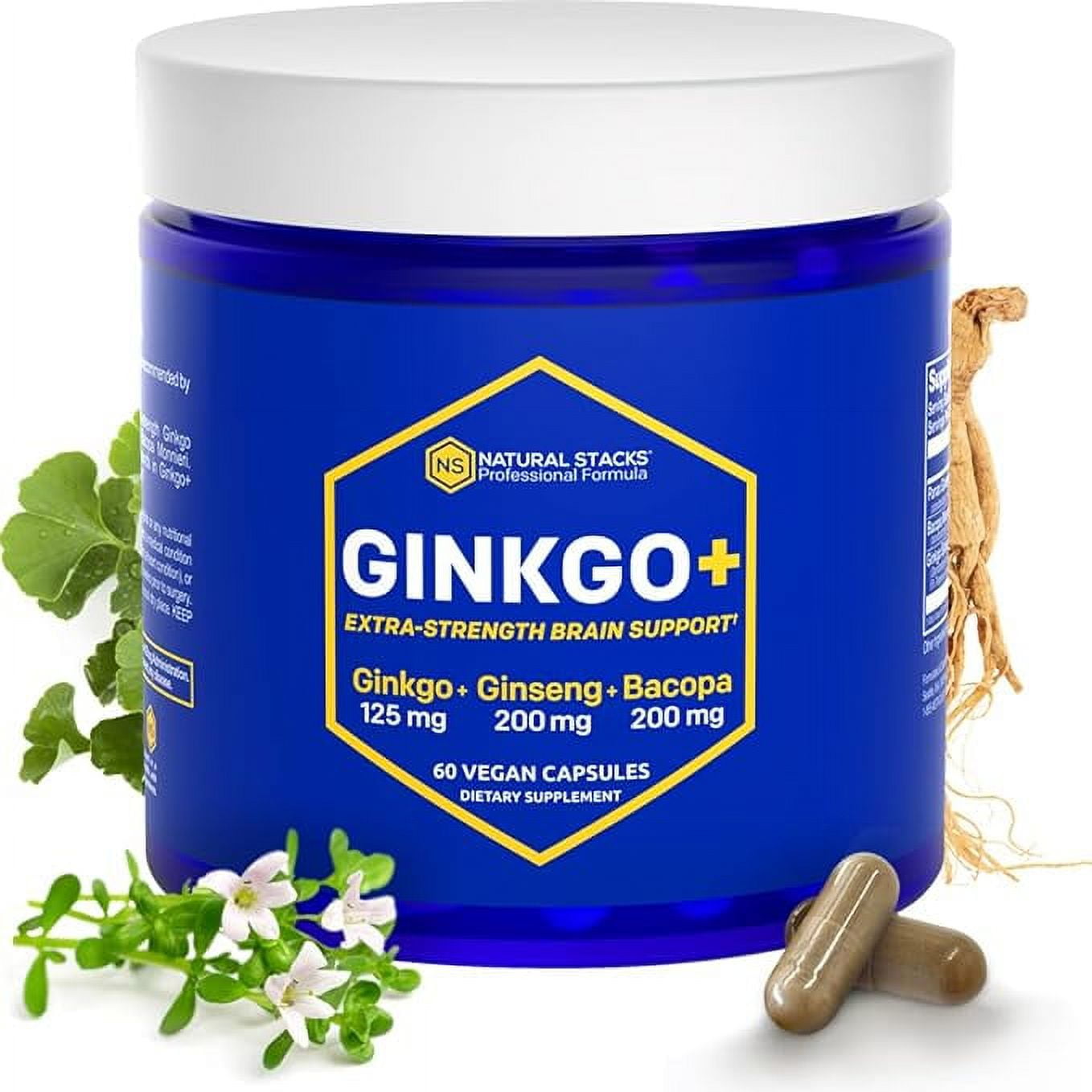 NATURAL STACKS Ginkgo Biloba Supplements w/Panax Ginseng and Bacopa ...