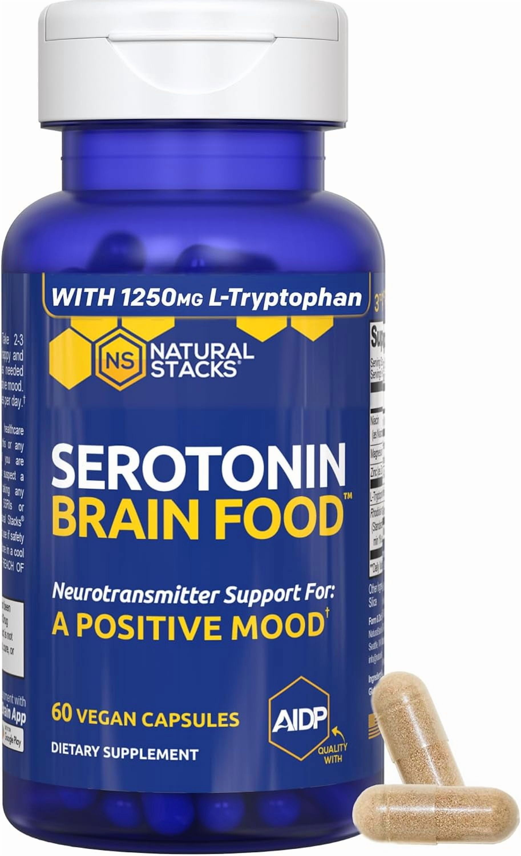Free Shipping! Natural Stacks Serotonin Brain Food with L-Tryptophan ...