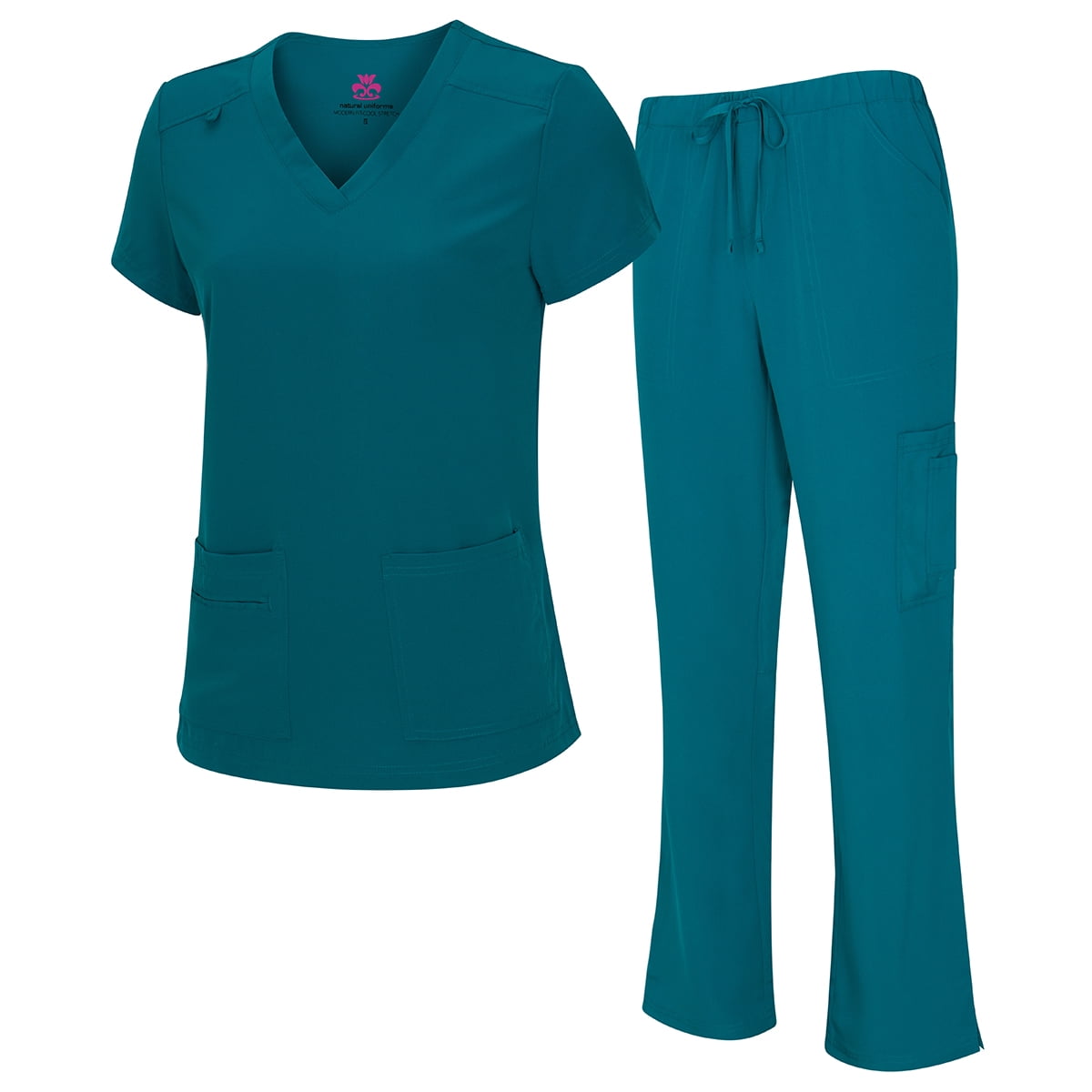 Natural Uniforms Women's Comfortable Stretch Scrub Set with 12 Pockets ...