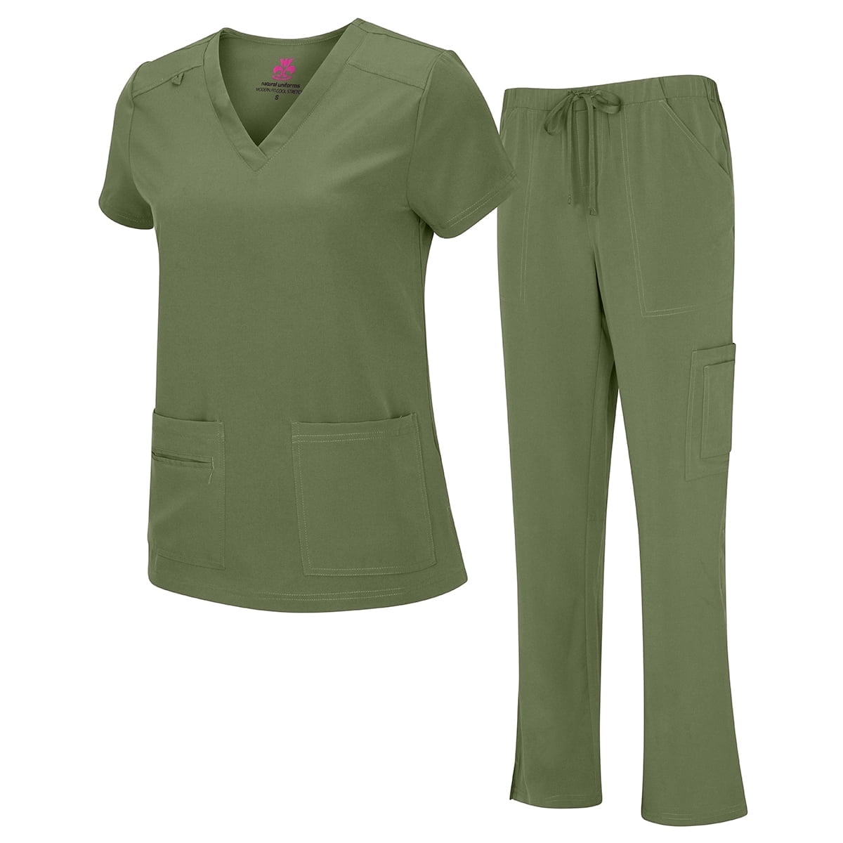 Natural Uniforms Women's Comfortable Stretch Scrub Set with 12 Pockets ...