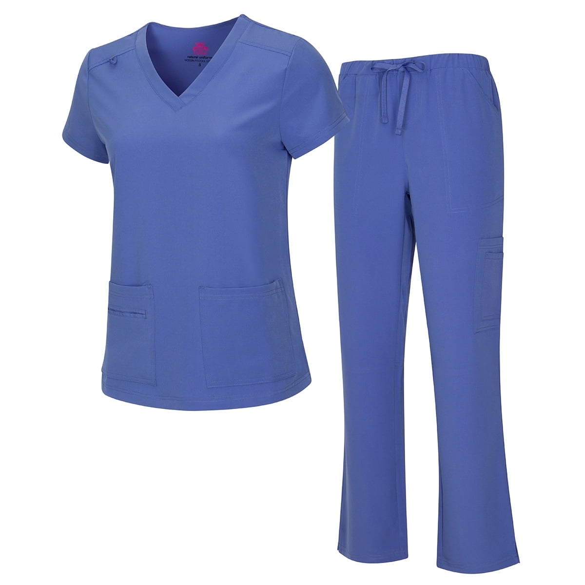 Natural Uniforms Women's Comfortable Stretch Scrub Set with 12 Pockets ...