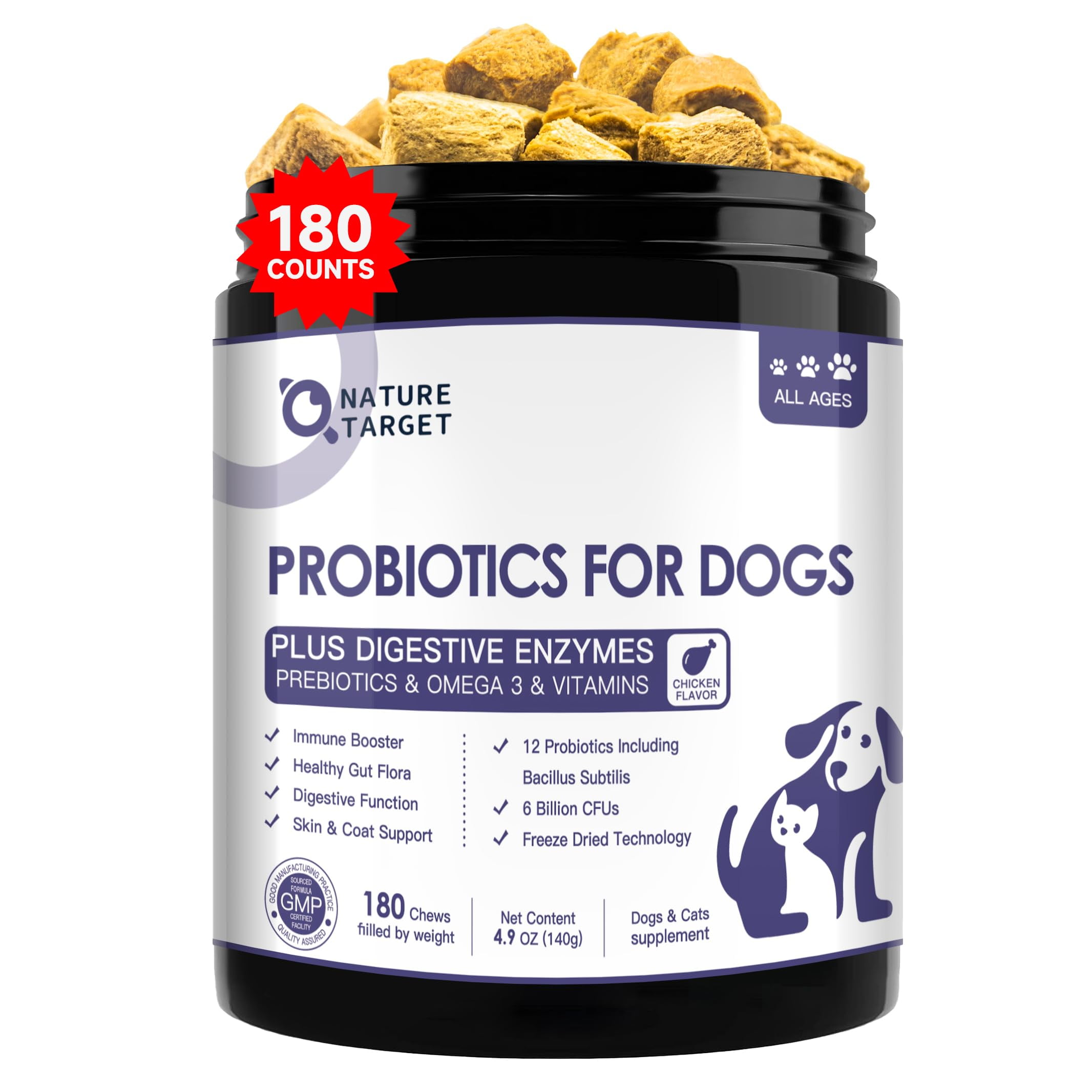 NATURE TARGET Probiotics for Dogs, 6 Billion CFUs, Freeze Dried Dog ...