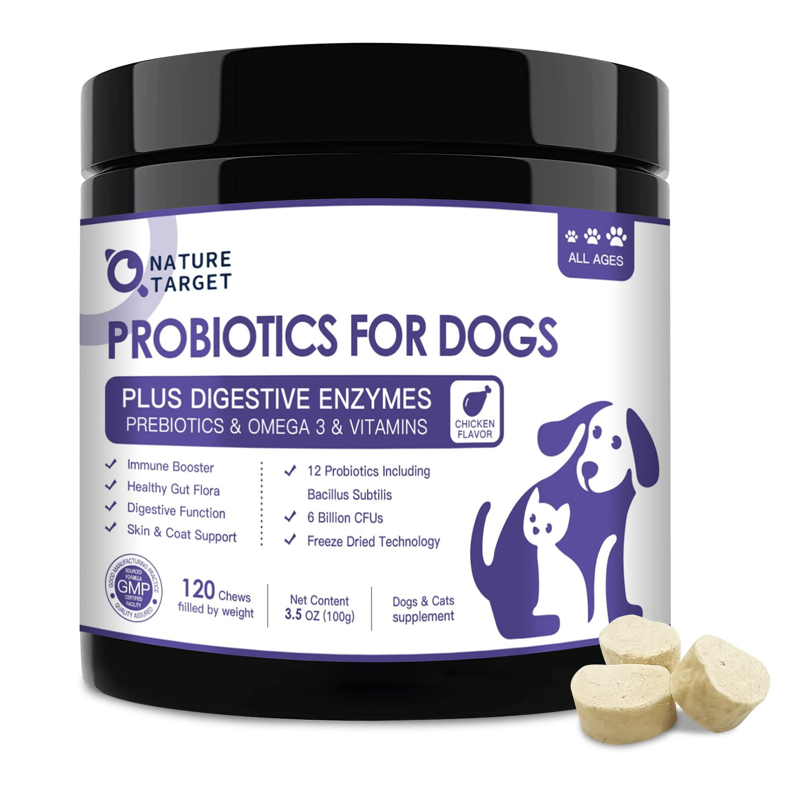 NATURE TARGET Probiotics for Dogs, 6 Billion Freeze Dried Dog ...