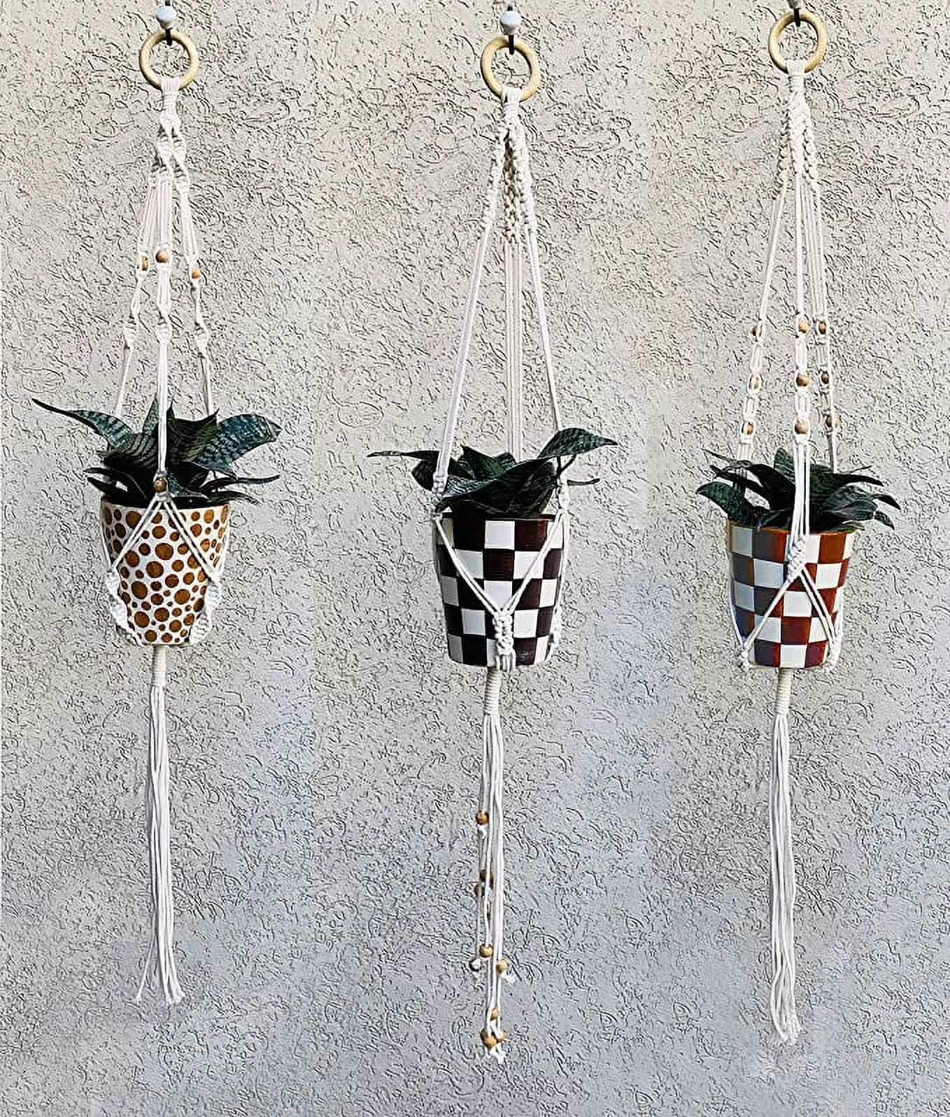 NATURE4U Pack of 3 Macrame Plant Hangers Handmade Cotton Rope Hanging ...