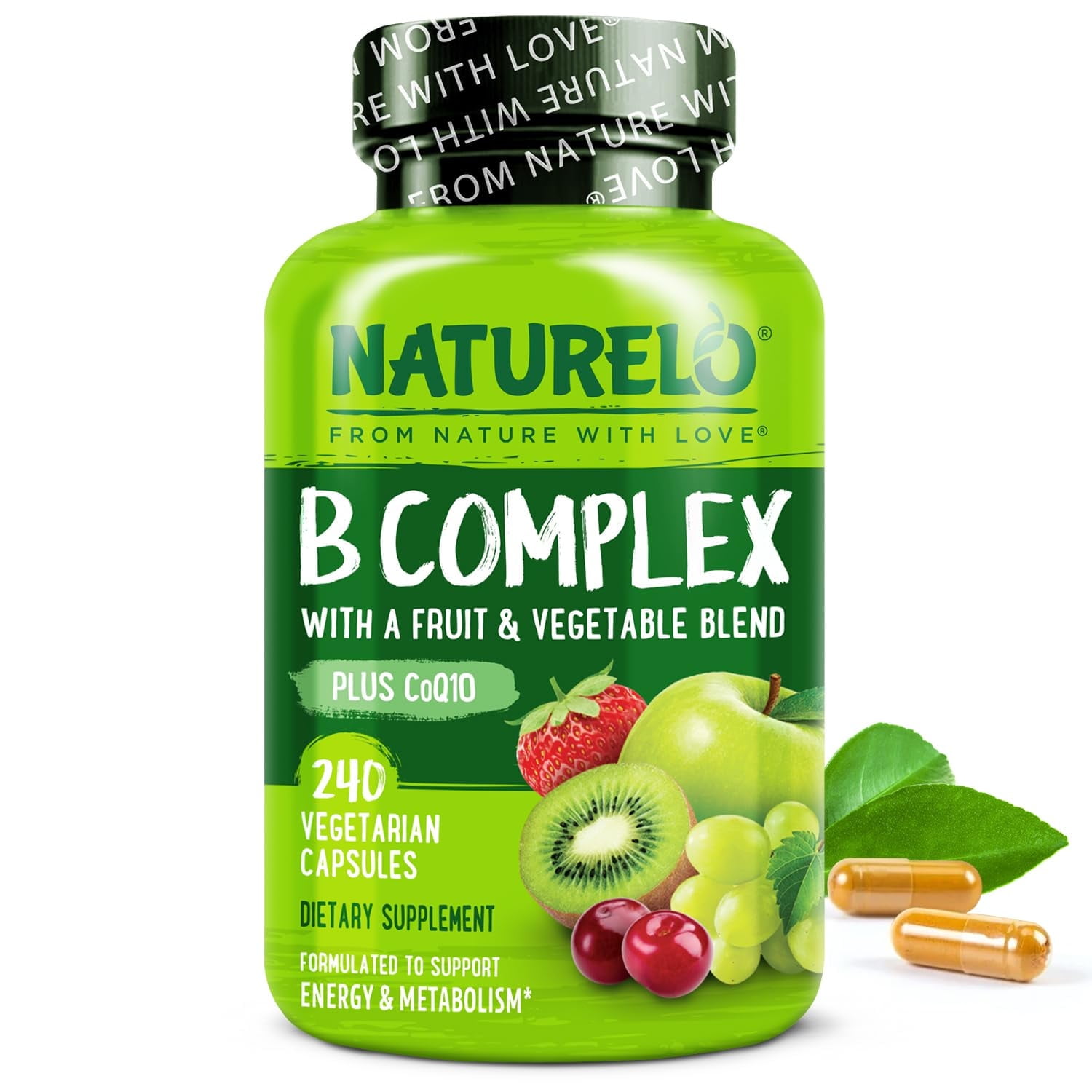 NATURELO B Complex - Whole Food Complex with Vitamin B6, Folate, B12 ...