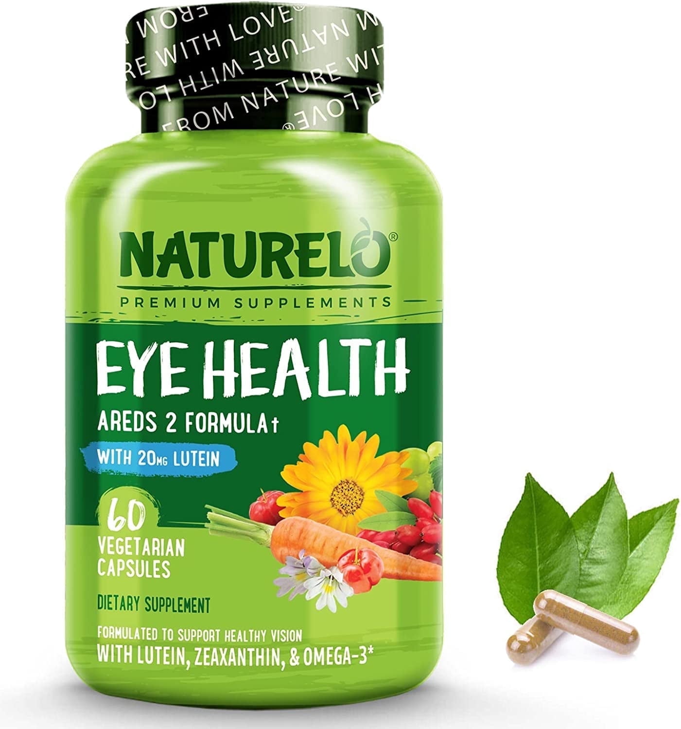 NATURELO Eye Vitamins, AREDS 2 Formula, Lutein, Zeaxanthin, Omega-3, 60 ...