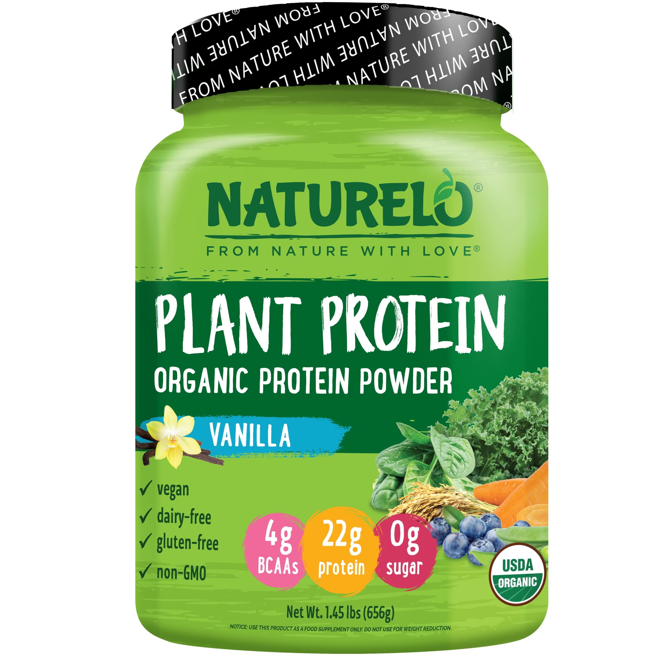 NATURELO Organic Greens Superfoods Plant Protein Powder, Vanilla, 22g Vegan Protein - 20 ...