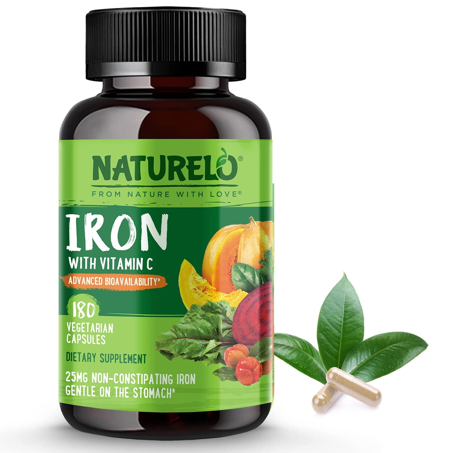 NATURELO Vegan Iron Supplement with Vitamin C and Organic Whole Foods ...