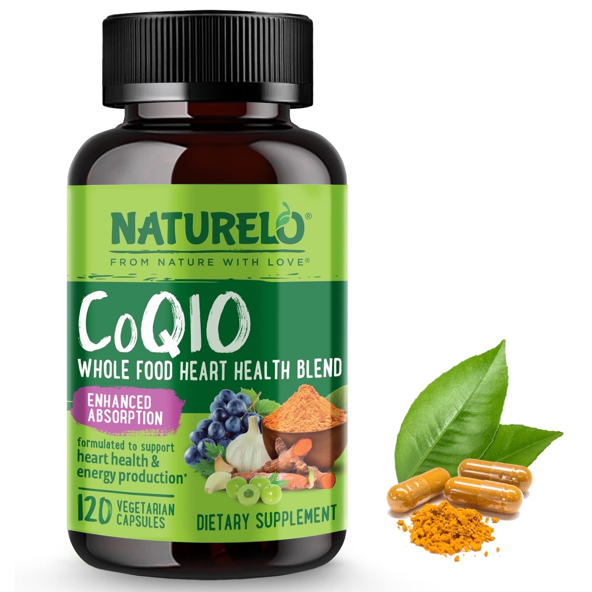 NATURELO Whole Food CoQ10 with Heart Health Blend, Powerful Antioxidant ...