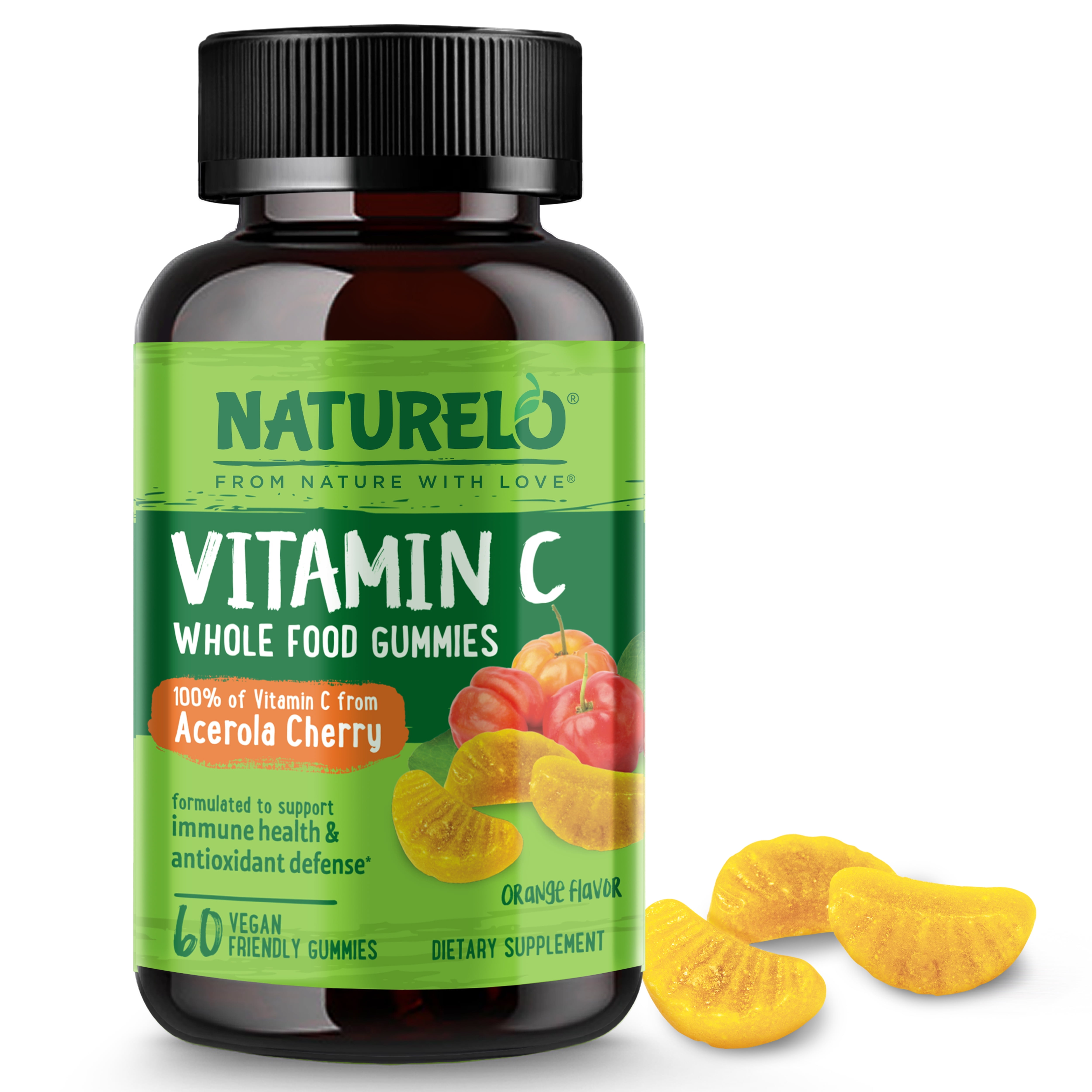 NATURELO Whole Food Vitamin C Gummies, Acerola Cherry, Immune Support, Antioxidant, Skin Health ...