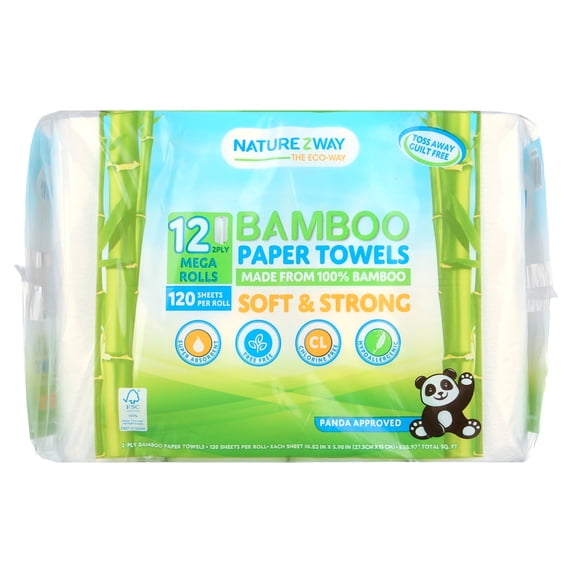 NatureZWay Select-a-Size Bamboo Paper Towels, 120 Sheets/Roll, 12 Pack ...