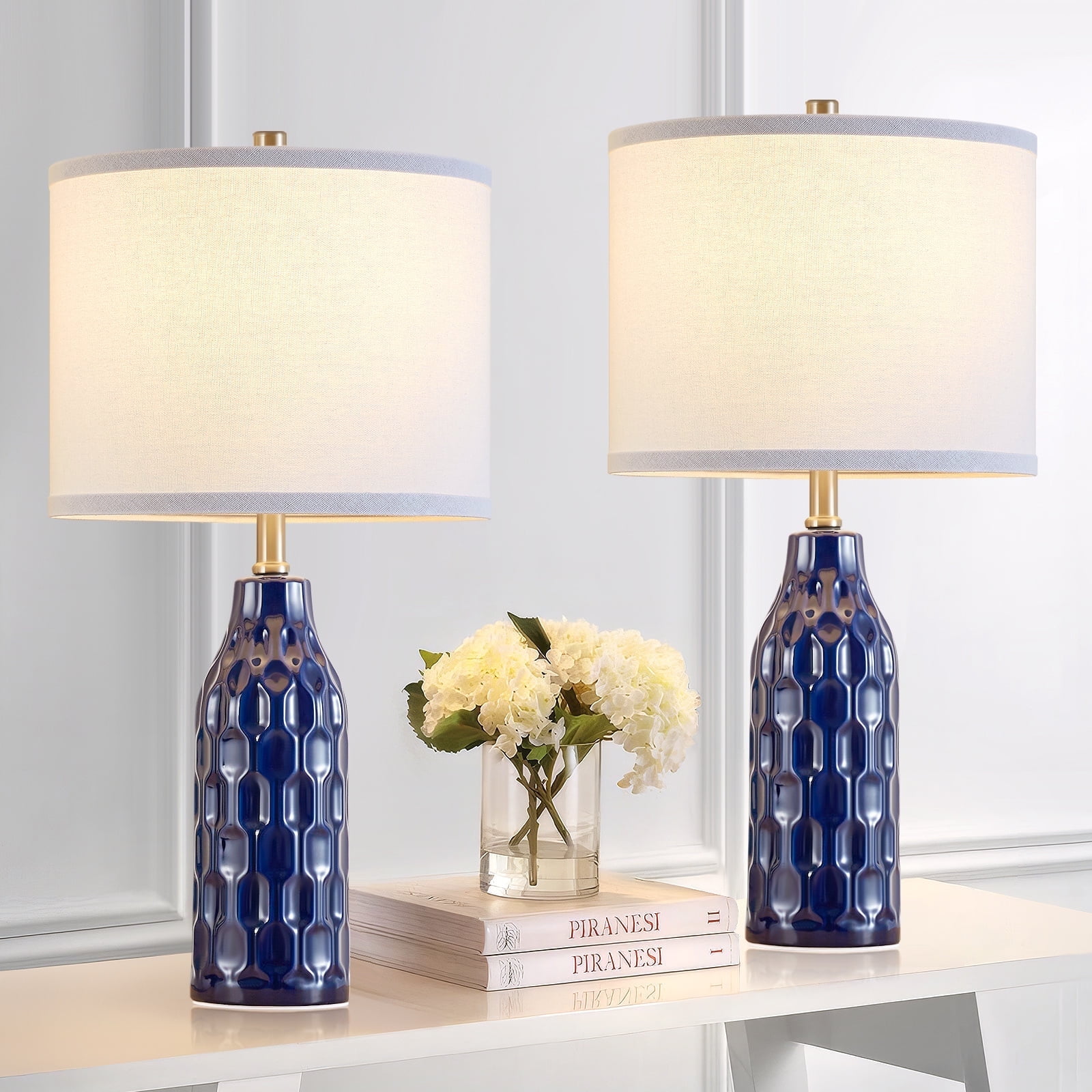 NATYSWAN 24.8" Ceramic Table Lamps Set of 2 for Nightstand - 3 Color ...