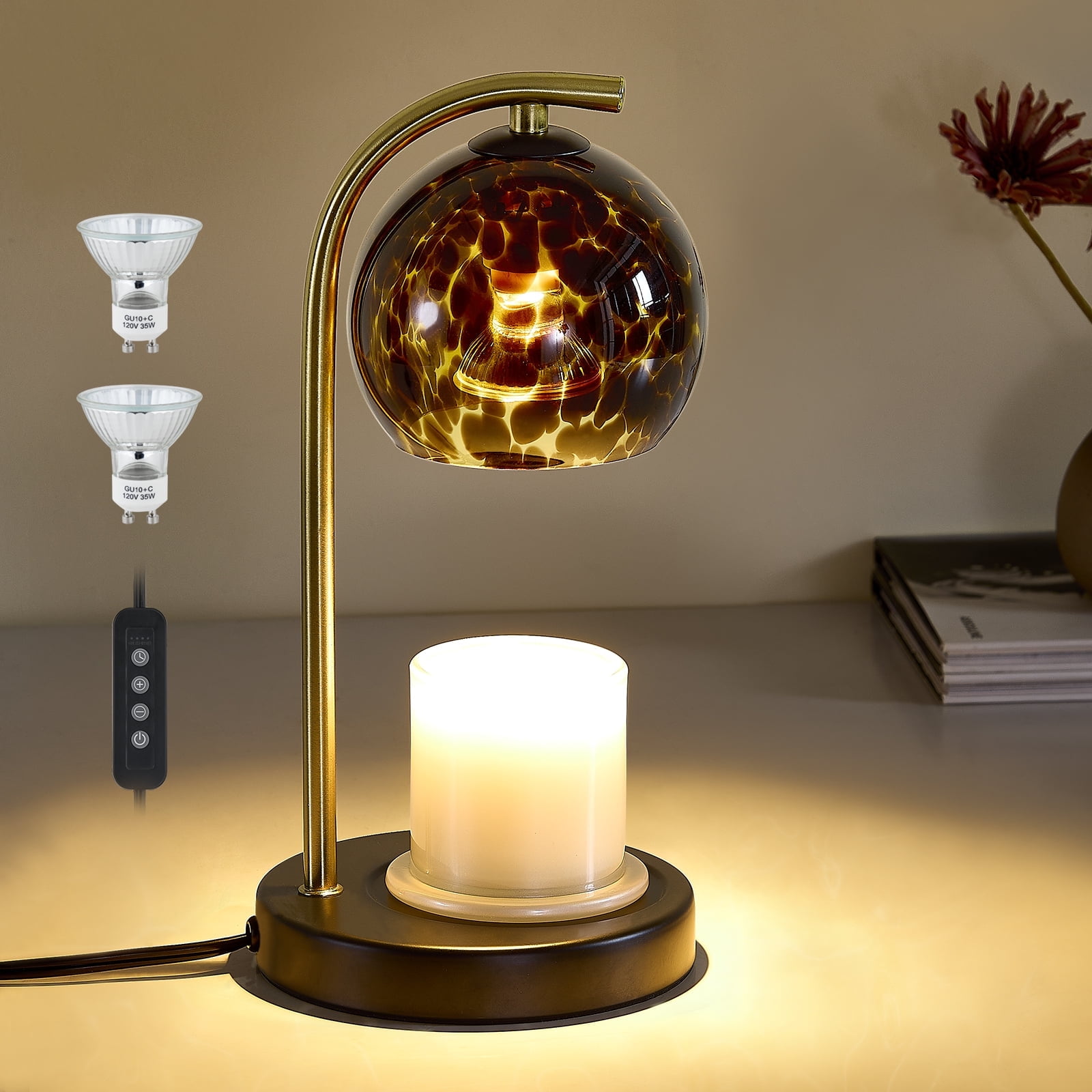 "NATYSWAN Amber Glass Electric Candle Warmer Lamp, Dimmer and Timer, 5.9""x11.5"" Art Deco ...