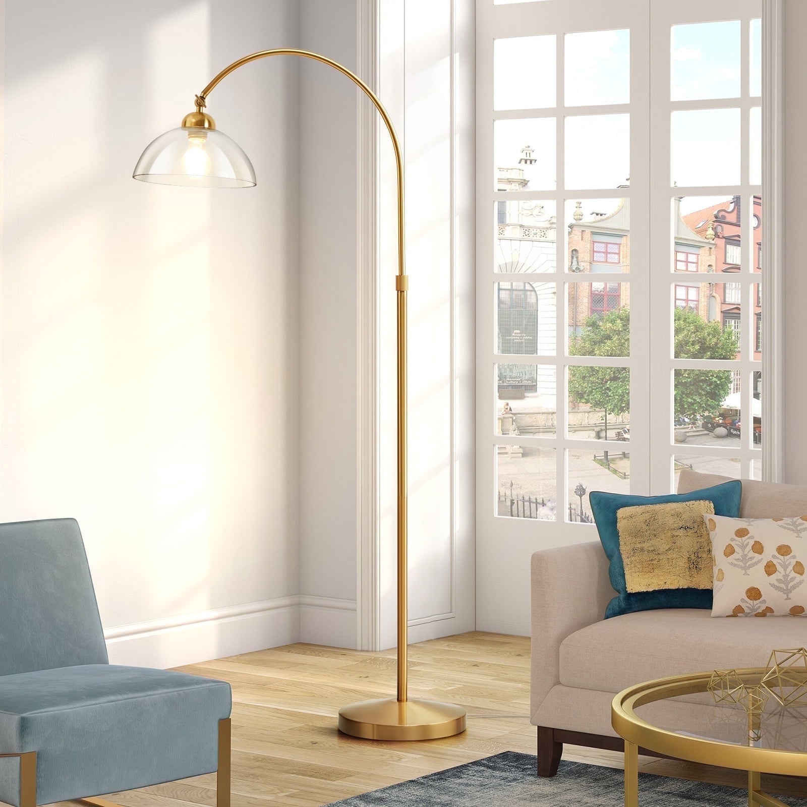 NATYSWAN Arc Floor Lamp for Living Room,Modern Standing Lamp with Glass ...