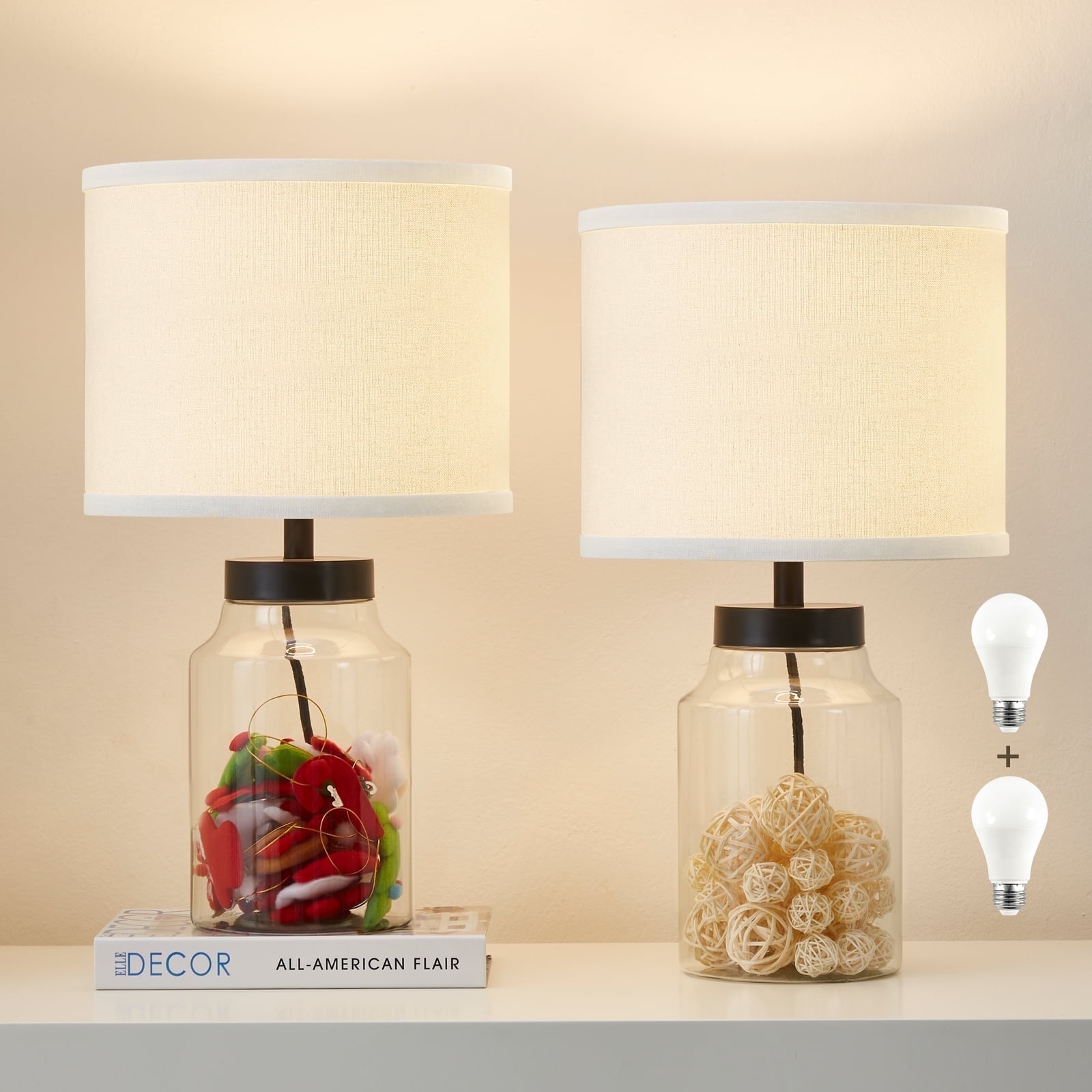 NATYSWAN Fillable Table Lamp set of 2 with Clear Glass, Modern LED ...