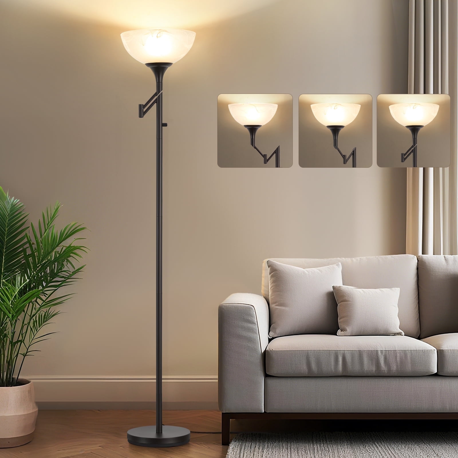 NATYSWAN Floor Lamps for Living Room - 70" Black Torchiere Standing ...