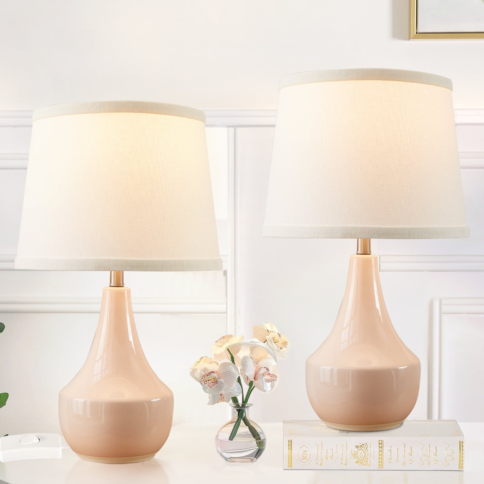 NATYSWAN Pink Ceramic Table Lamp Set of 2 for Living Room, Bedroom ...