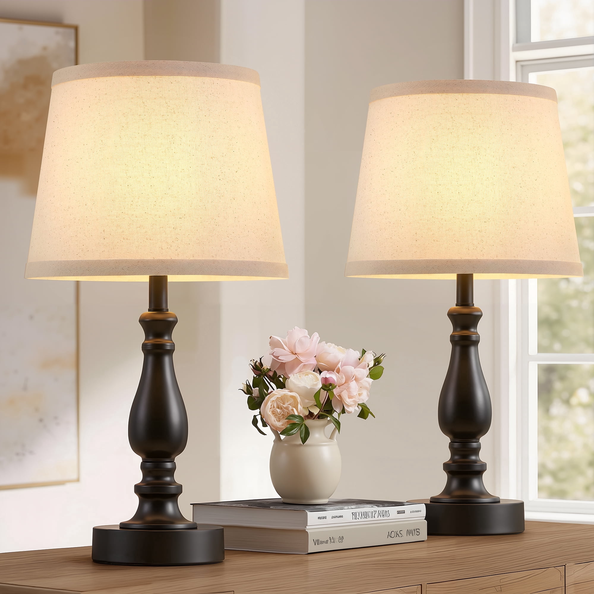 NATYSWAN Lamp for Bedroom Set of 2 - 19" Small Bedside Table Lamps with ...