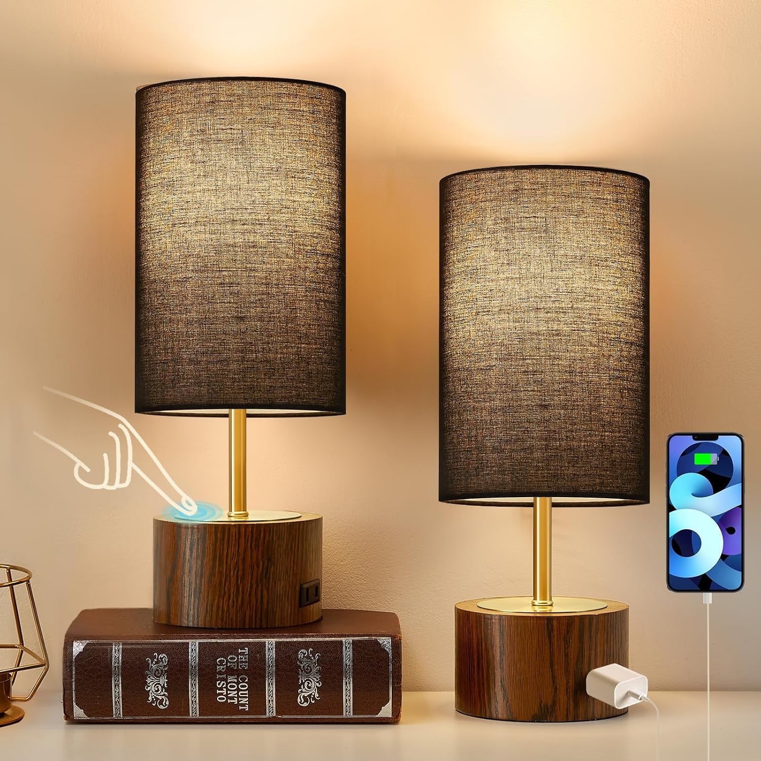 NATYSWAN Touch Lamps for Nightstand - Small Bedside Lamps Set of 2 with ...