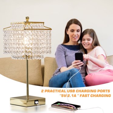 Modern Table Lamp Set of 2 Touch Control, Silver Mirror Big Diamond ...