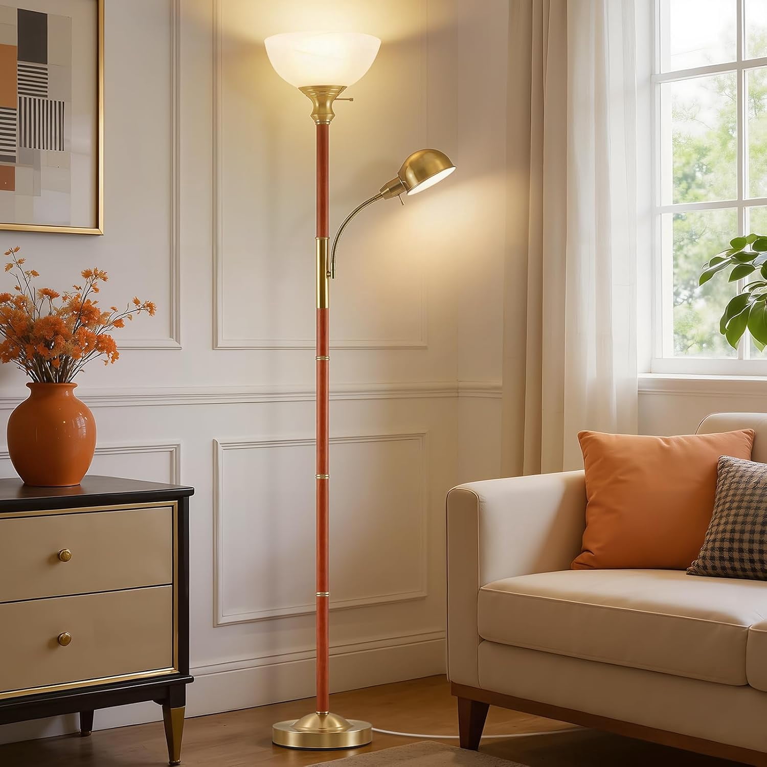 NATYSWAN Wood Floor Lamp for Living Room - Walnut Torchiere Floor Lamps ...