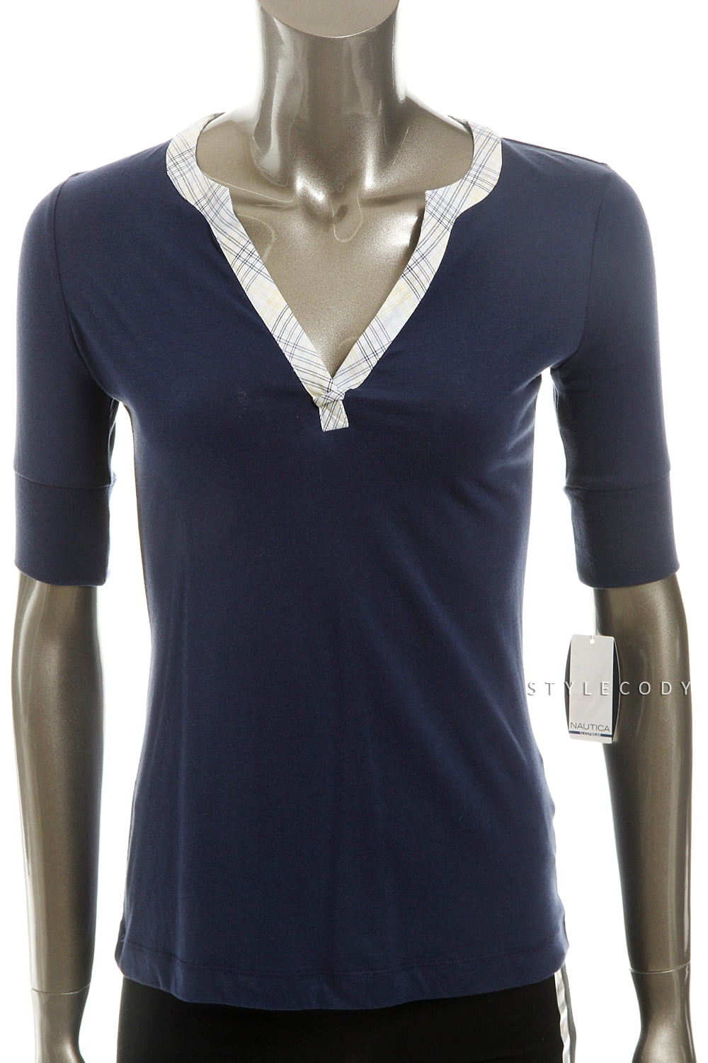 nautica $30 new womens 5775 navy henley top short sleeve sleepwear top ...