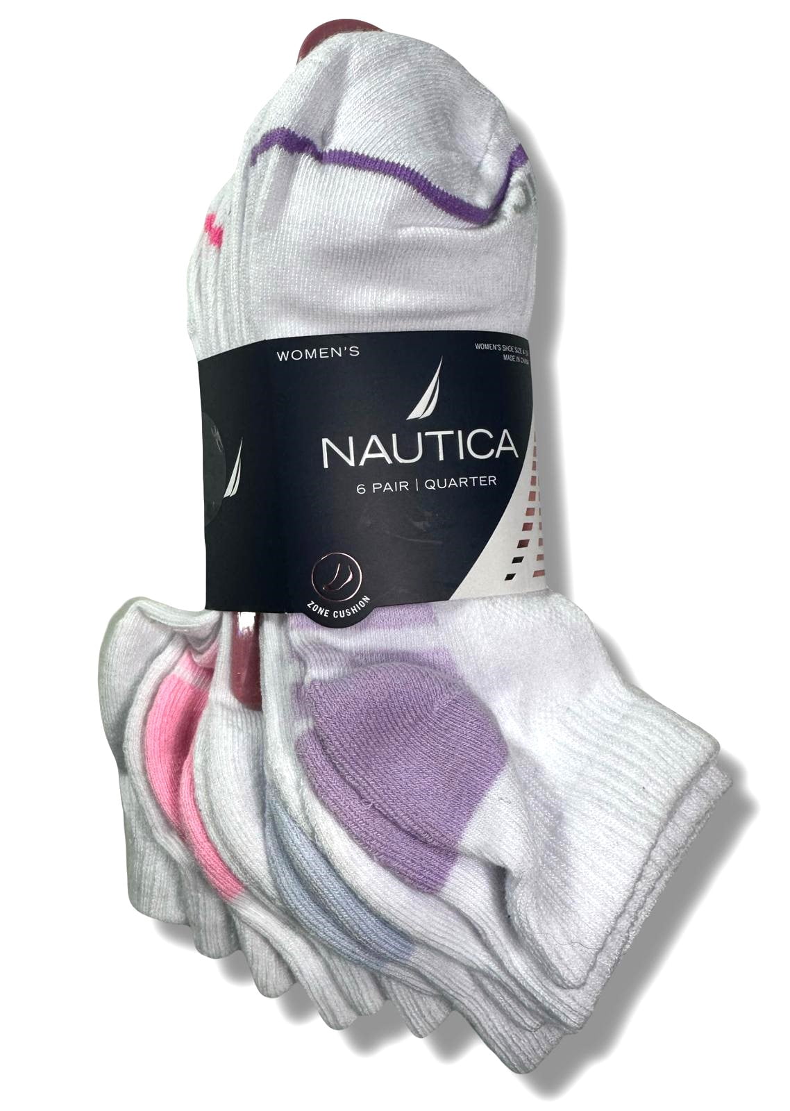 NAUTICA SOCKS WOMEN'S - QUARTER CUT 253 - WHITE PURPLE - SHOE SZ 4 10 - PACK 6 - Walmart.com
