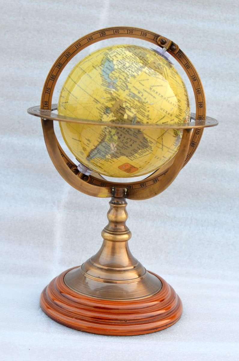 NAUTICAL COLLECTION Vintage Zodiac Armillary Brass Sphere Globe Wooden ...