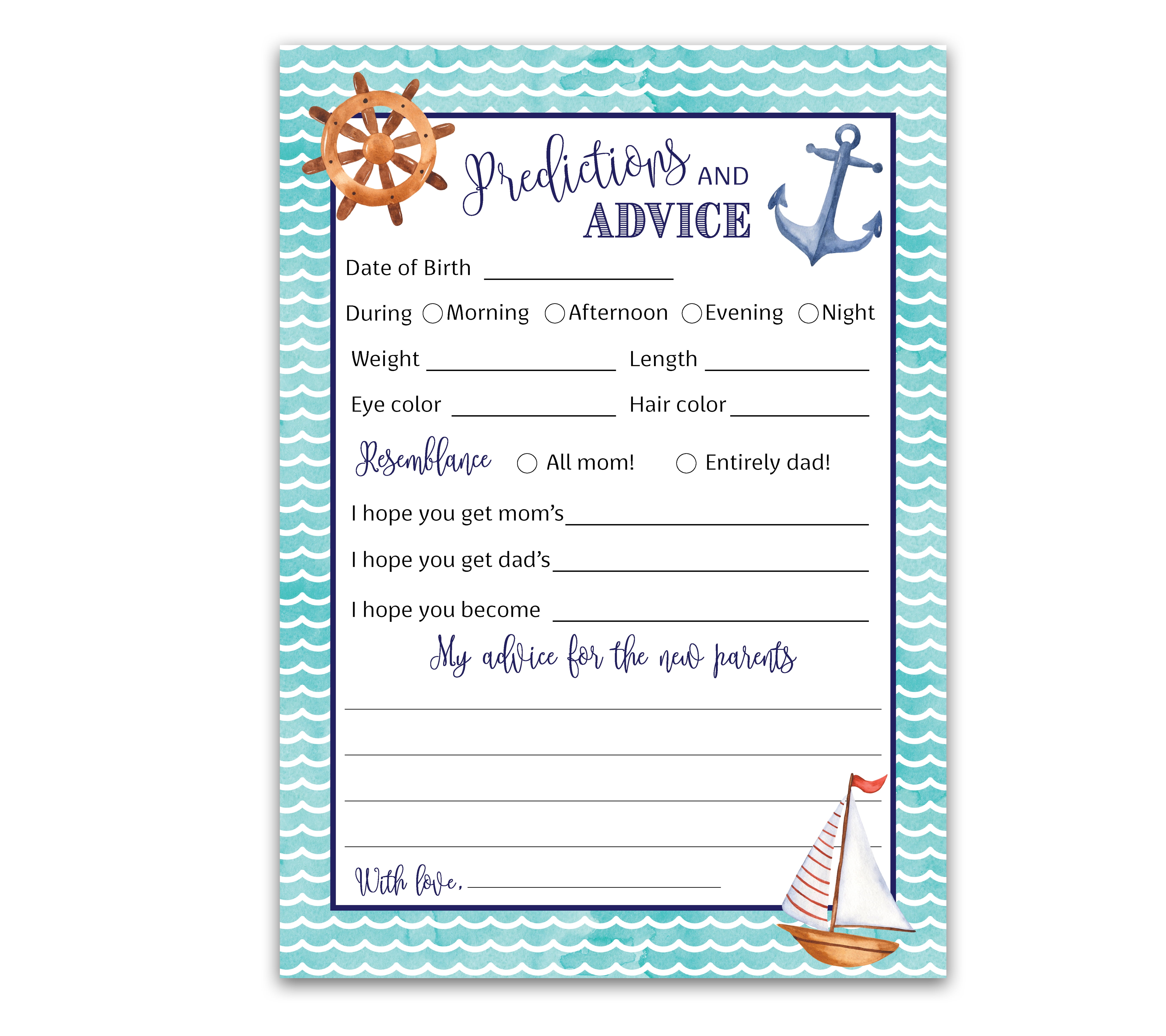 NAUTICAL Prediction and Advice Cards - Pack of 25 - Rustic Blue Anchor ...