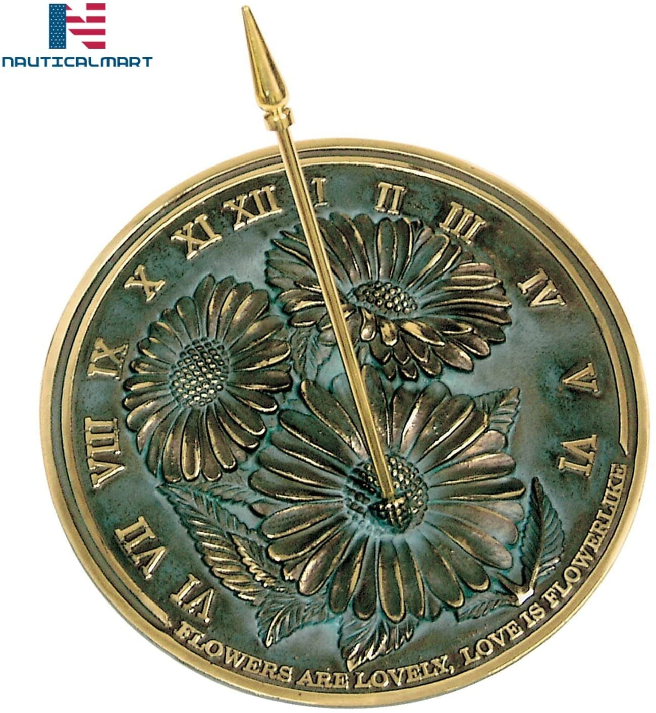 NAUTICALMART Flowers Sundial, Solid Brass with Verdigris Highlights, 10 ...