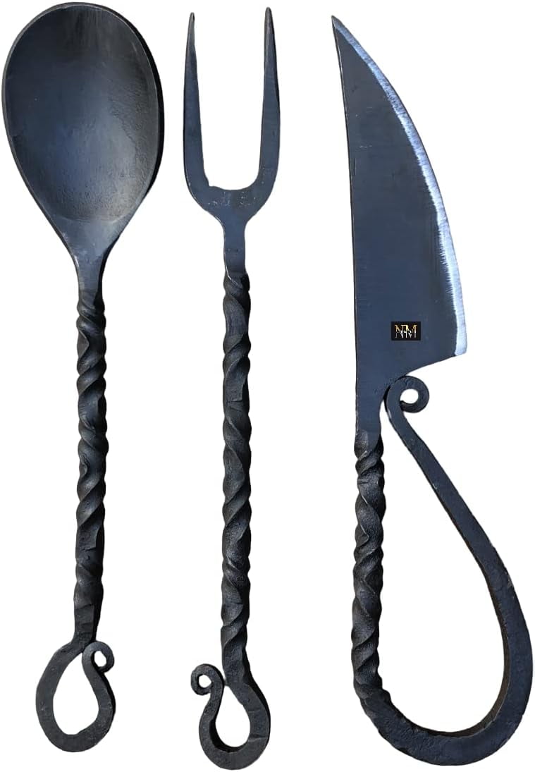 NAUTICALMART Hand Forged Medieval Iron Eating Cutlery Set, Viking Feast ...