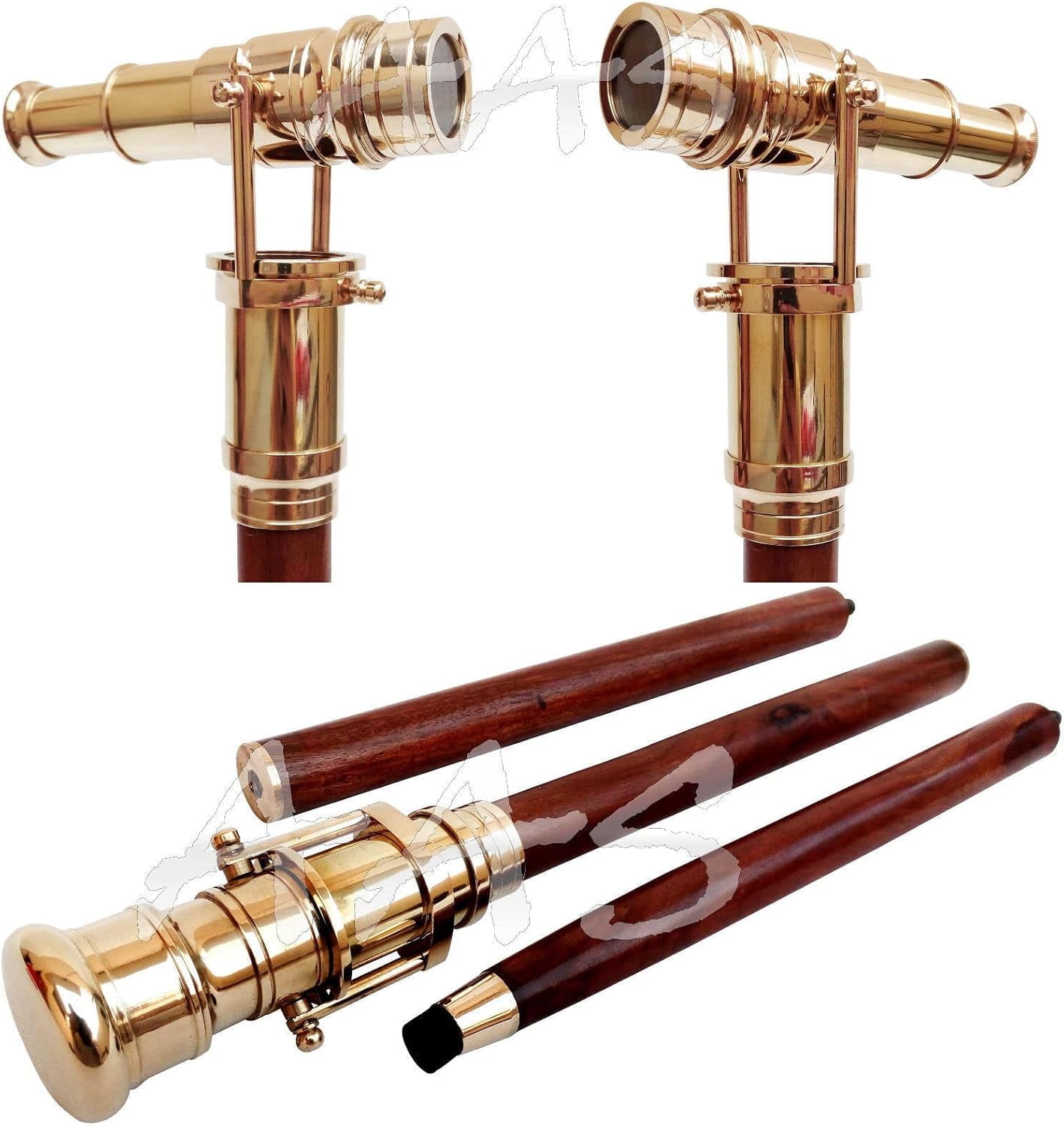 NAUTICALMARTUS Brass Telescope Walking Stick Hidden Handle Cane 3 Fold ...