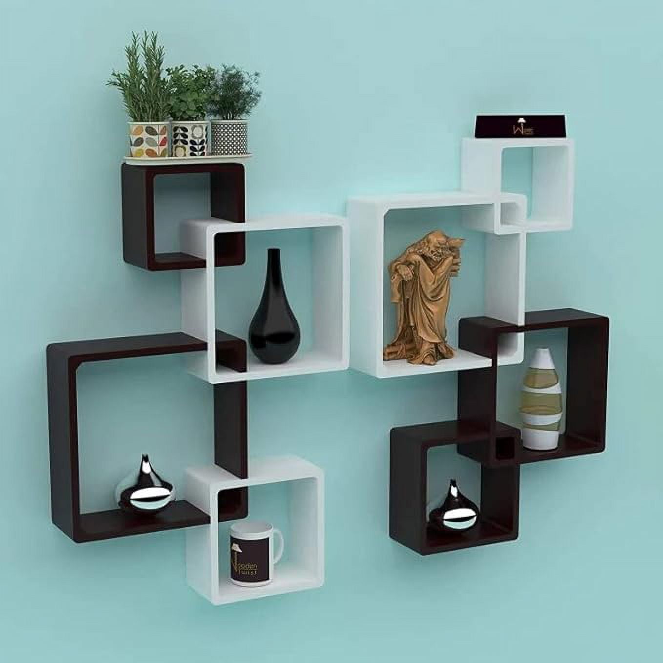 NAUTICALMARTUS Set of 8 White & Black Wall Shelves MDF Floating Shelves ...