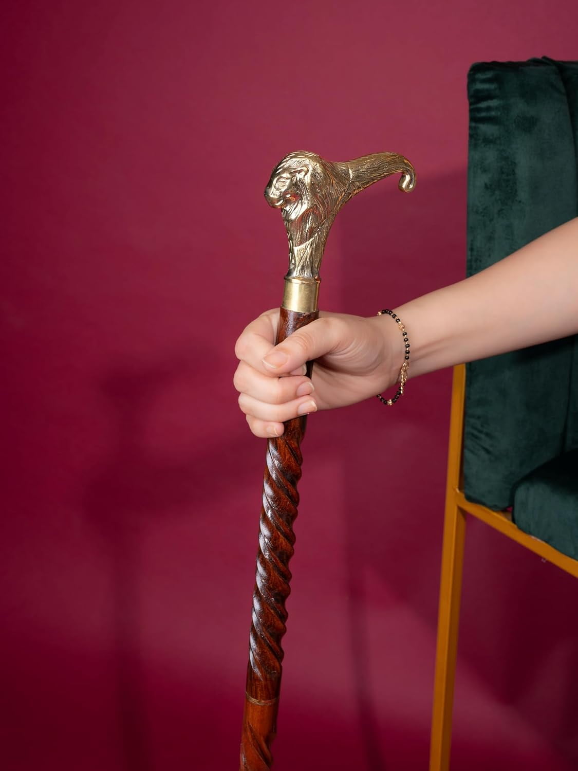 NAUTICALMARTUS Shisham Wood Crafted Solid Brass Lion Face Handle ...