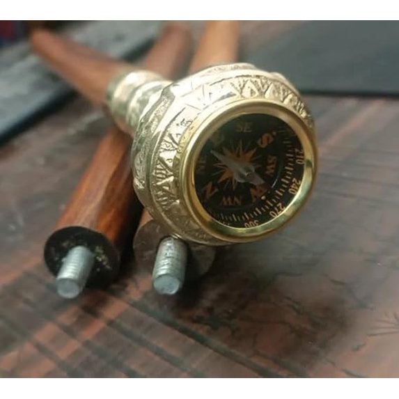 NAUTICALMARTUS Victorian Solid Brass Knob Compass Head Handle Wooden ...