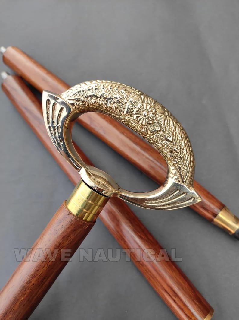 NAUTICALMARTUS Victorian Style Brass Head Hook Handmade Walking Stick ...