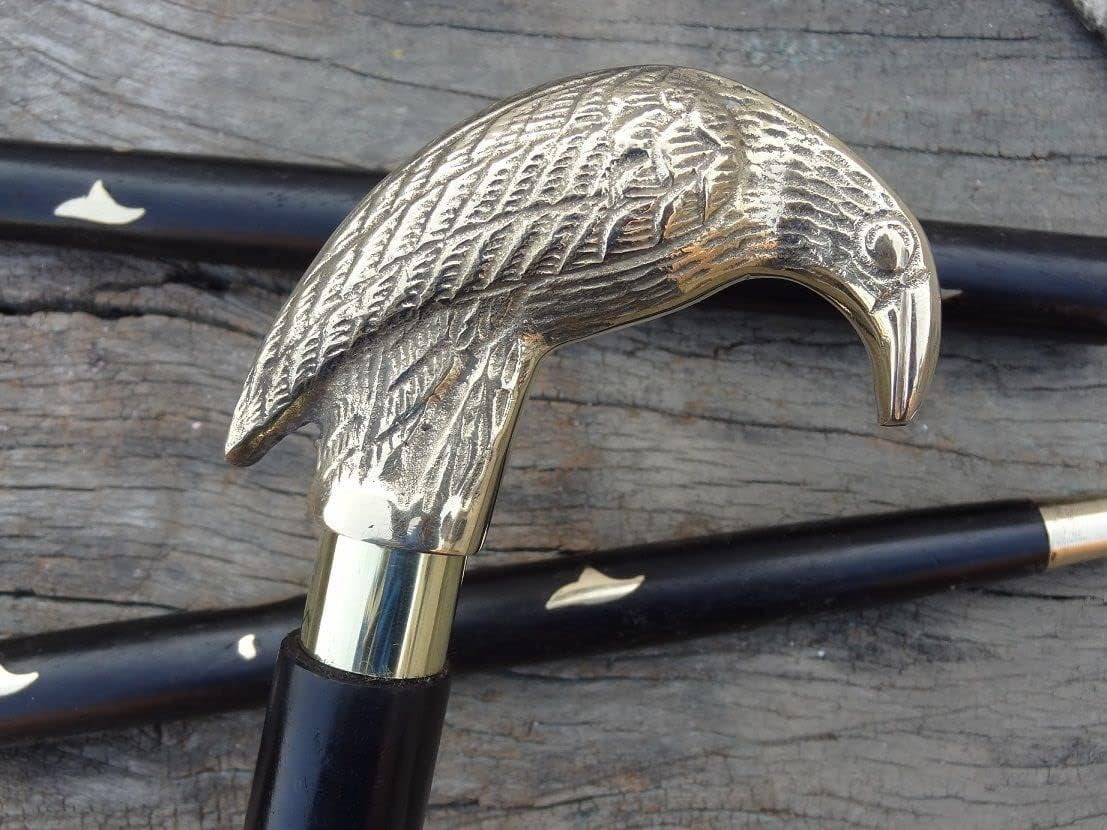 NAUTICALMARTUS Vintage Crow Head Brass Handle Cane Wooden Raven Stick ...