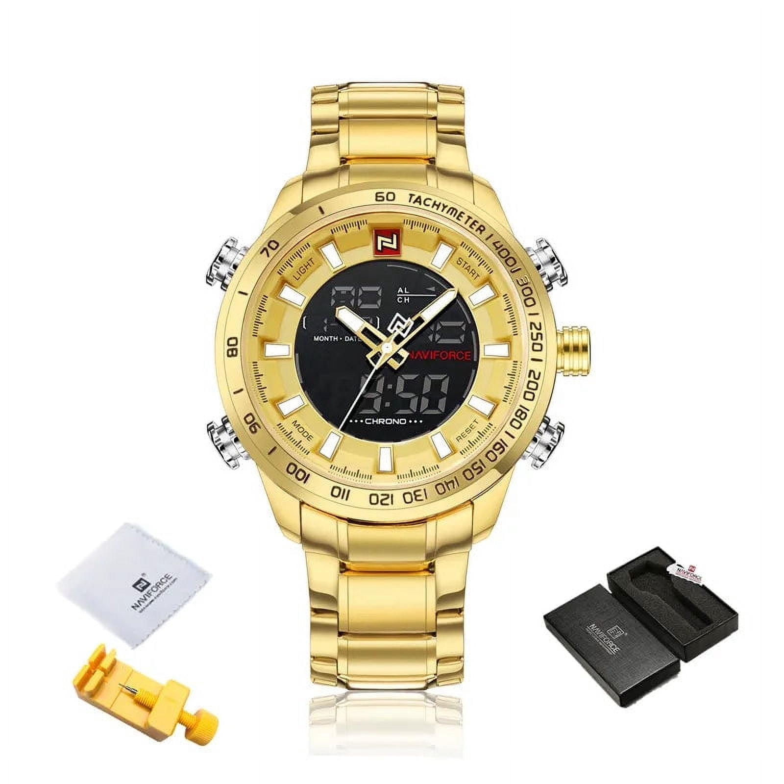 NAVIFORCE Luxury Brand Mens Sport Watch Gold Quartz Led Clock Men ...