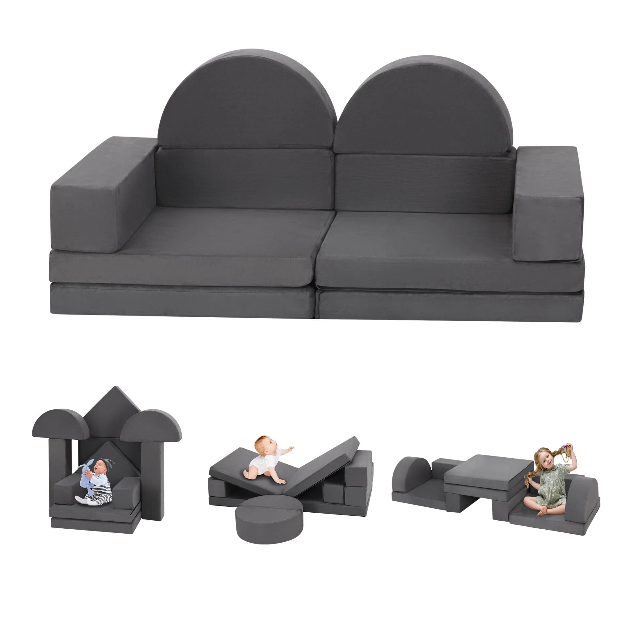 NAVINE Kids Sofa Couch 10-Pieces, Play Couch Sofa Modular Toddler Couch ...