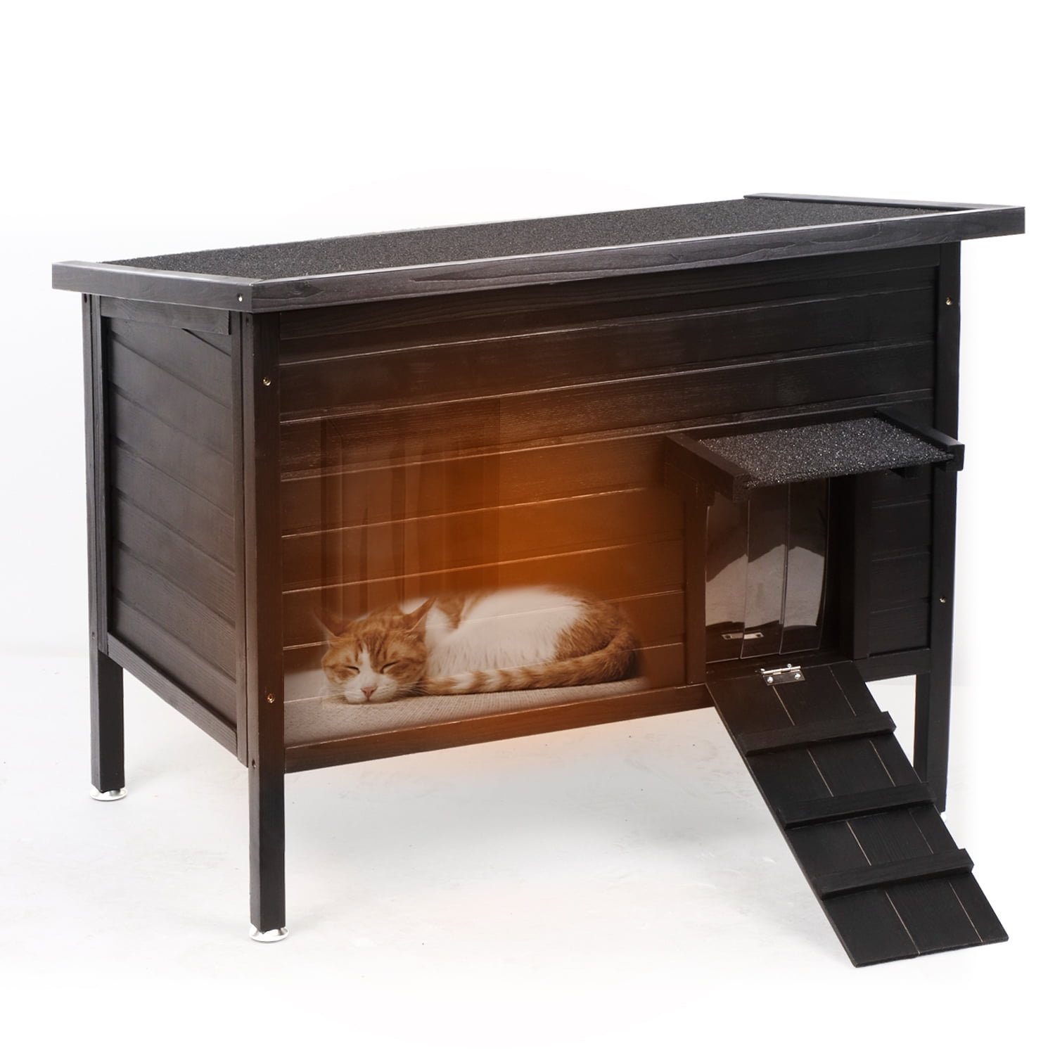 NAVINE Weatherproof Cat House, Insulated Wooden Outdoor Shelter, Large ...