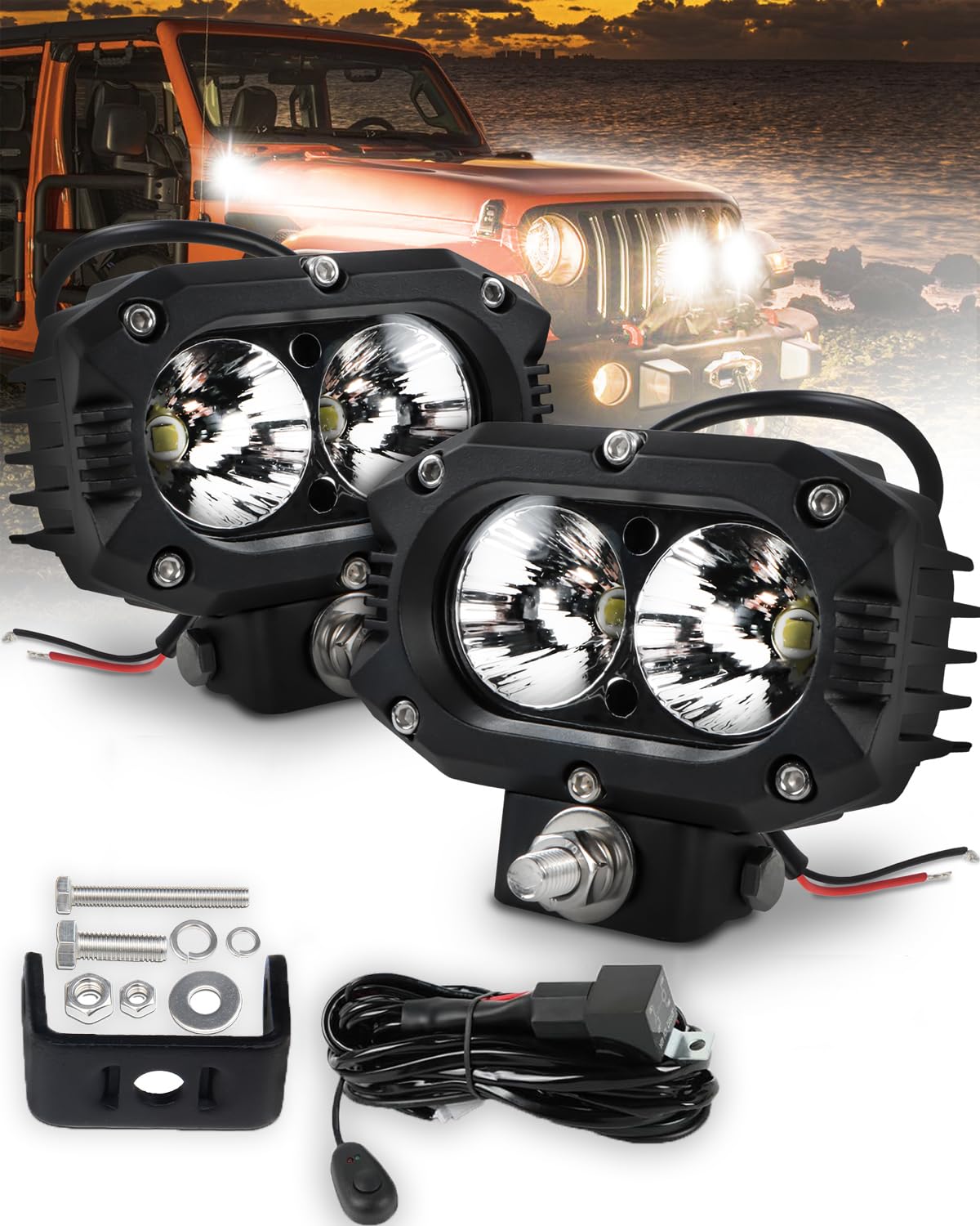 NAVOROGE 4Inch LED Driving STF9 Pod Light, LED Square Off-Road Light ...