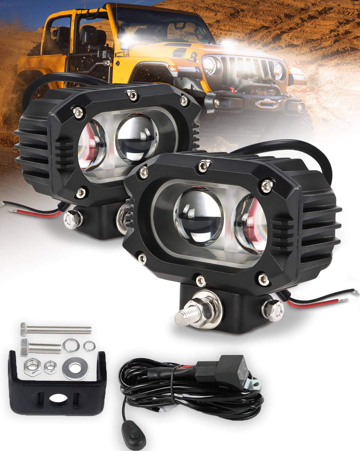 NAVOROGE 4Inch LED Pod Driving Light, Super Brighter Square Offroad ...