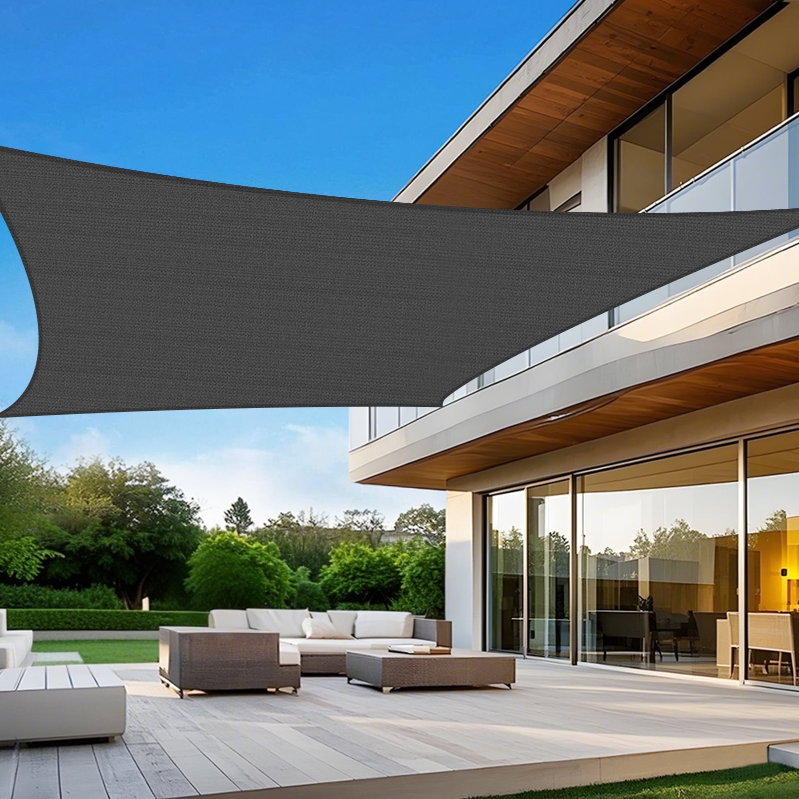 NAWAY 10'X13' Dark Grey Rectangular Sun Shade Sail – HDPE 95% UV Block ...