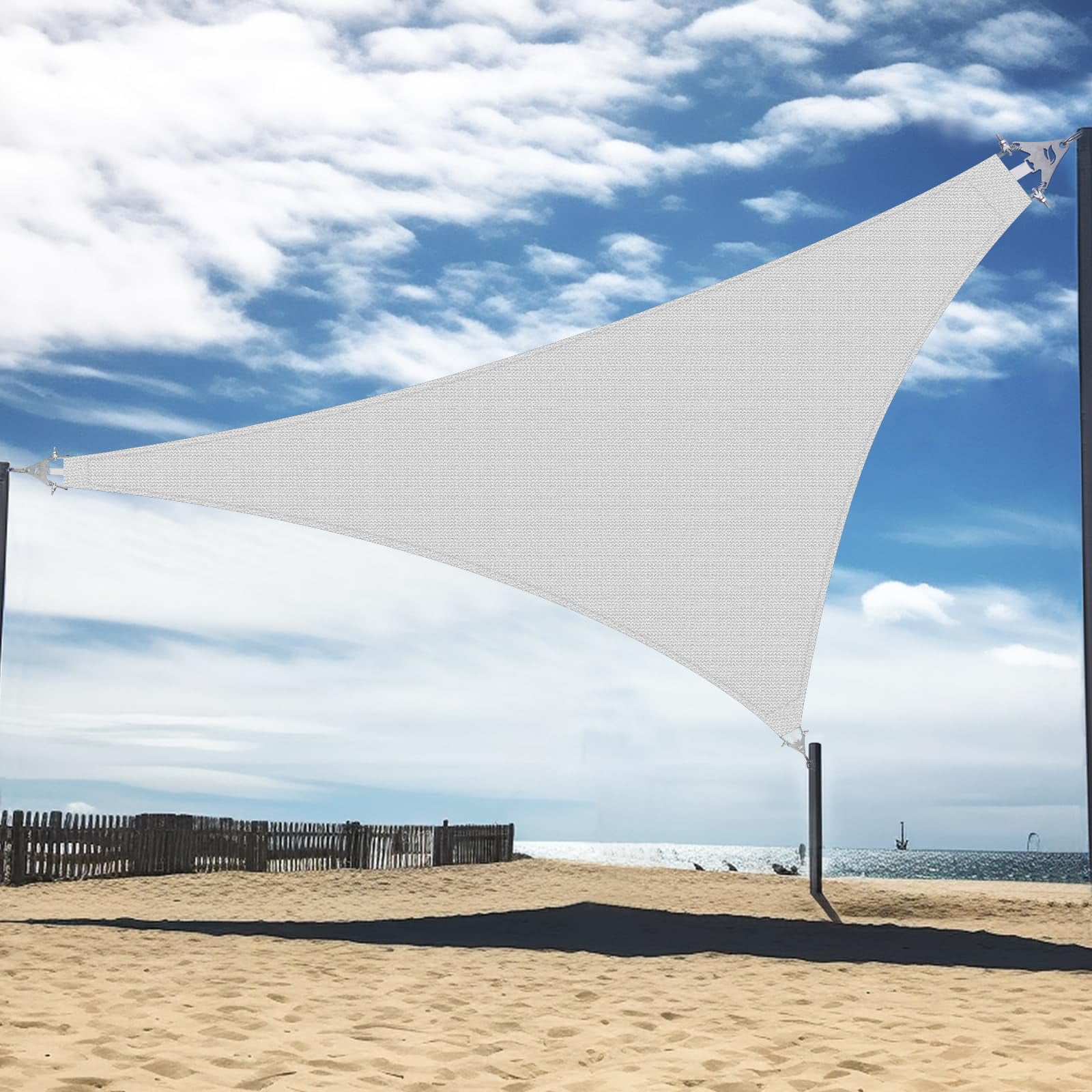 NAWAY 32'X32'X32' Triangle Shade Sail with Super Rings, 260GSM Heavy Duty Sun Shade， UPF50 ...